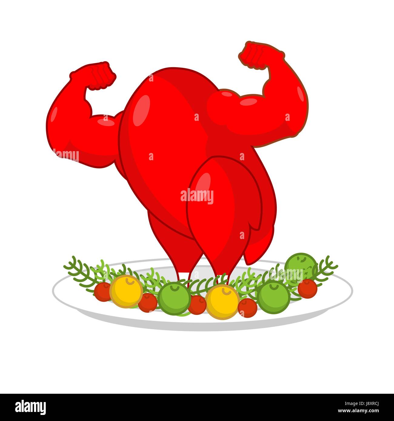 Red Rooster strong sur assiette de légumes. Coq rouge symbole de la ...