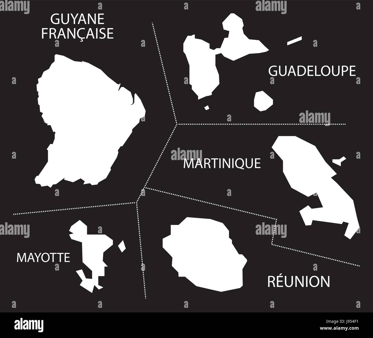 Les départements d'outre-mer France plan inversé noir illustration ...