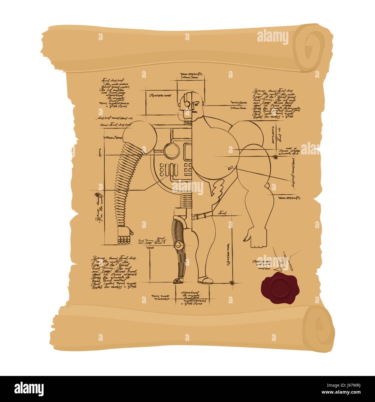 Dessin ancien cyborg sur jaune faites défiler. La construction de l ...