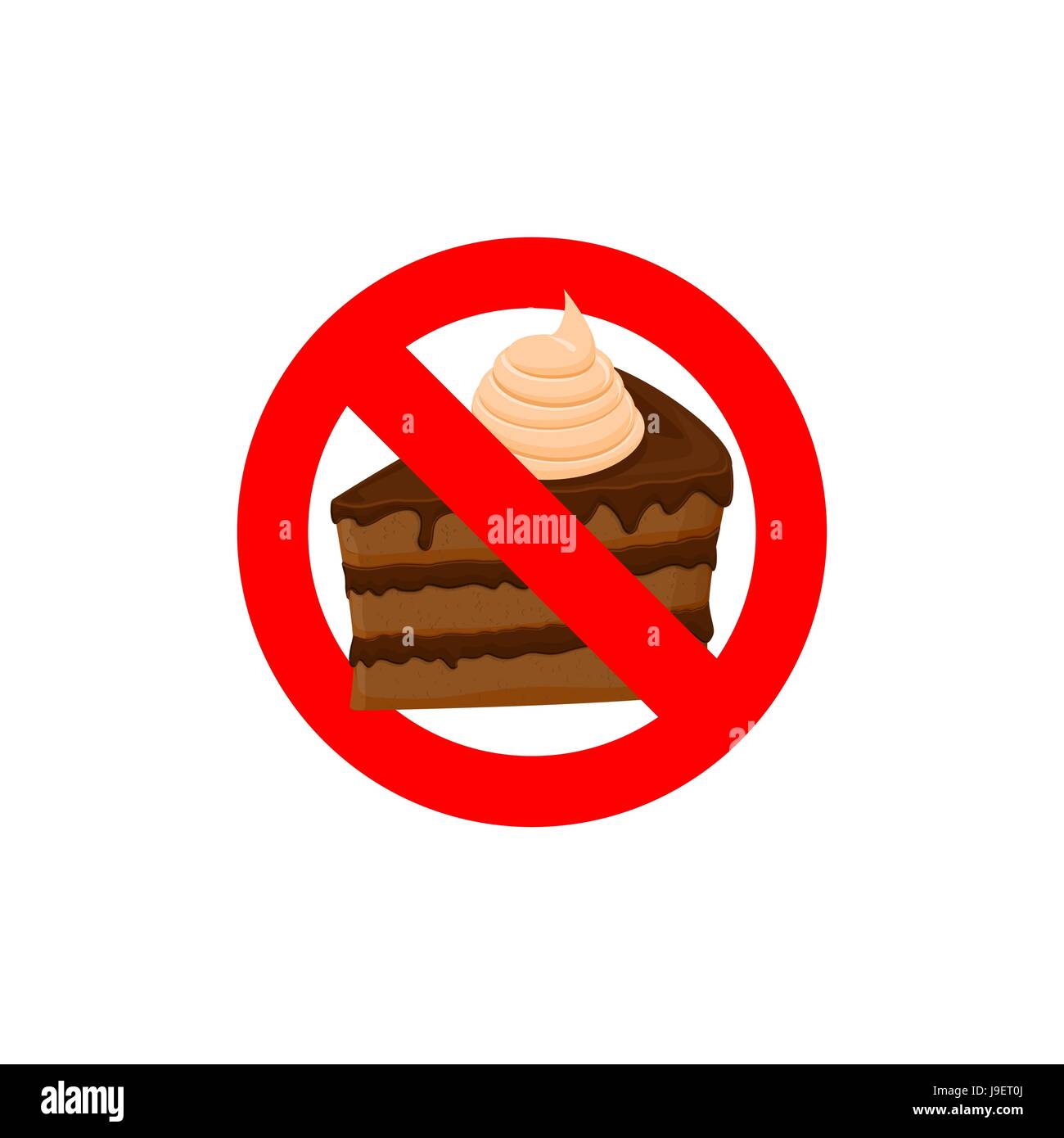 Arrêter les sucreries. Gâteau interdit. Caractère d'interdiction rouge ...