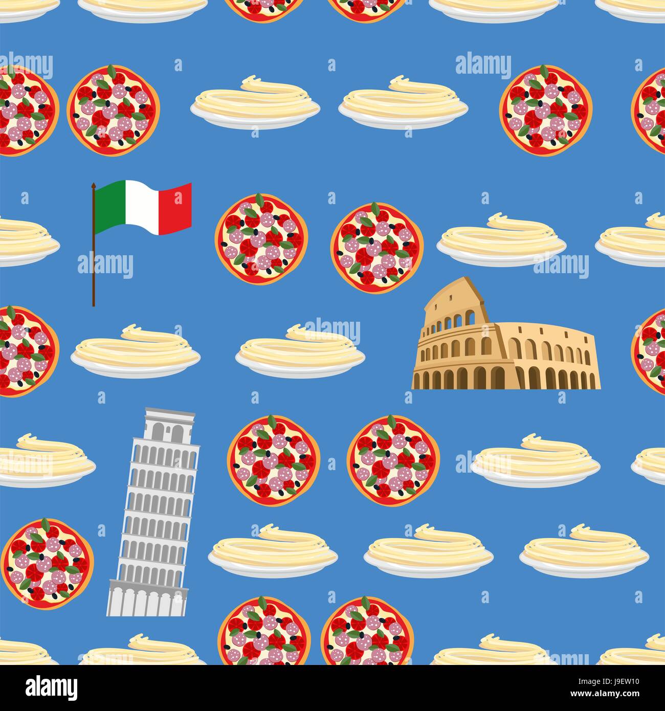 Modèle logique de l'Italie. Curiosités : tour de Pise, le Colisée, et ...
