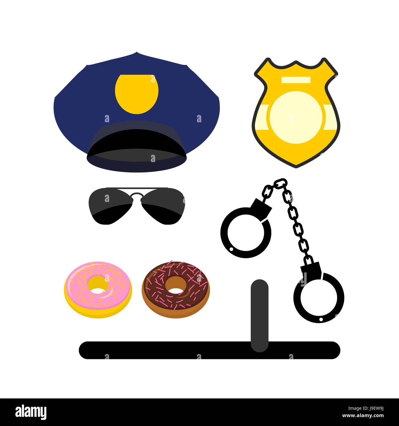 L'icône de la série policière. L'uniforme de la police et des menottes ...