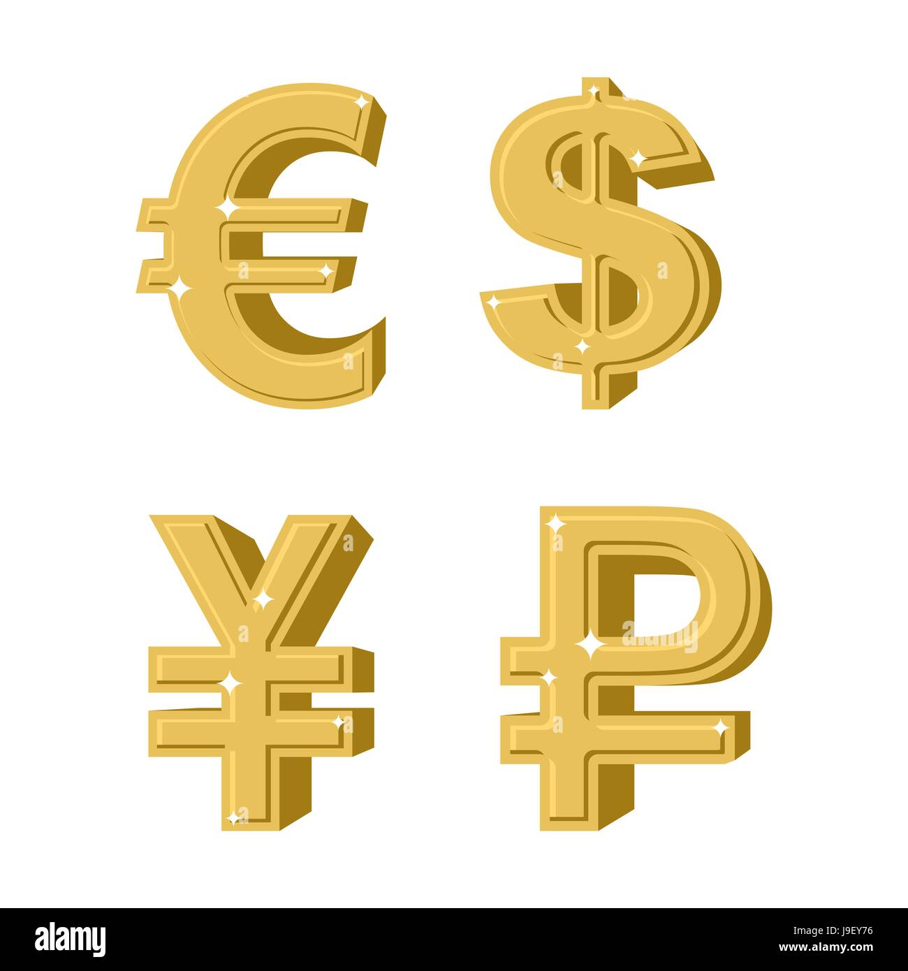 Ensemble de symboles d'or de l'argent. Rouble russe. L'euro en espèces ...