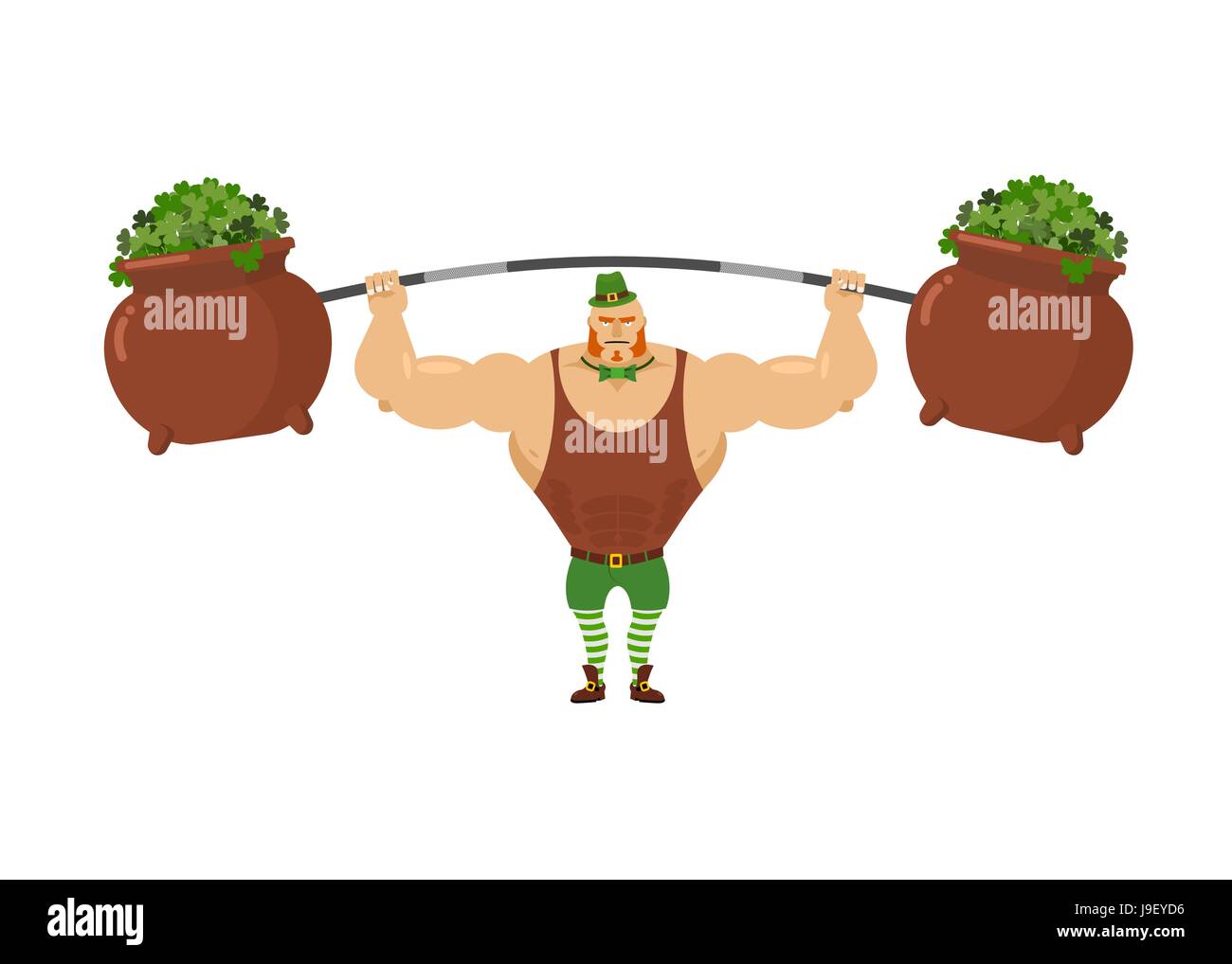 L'homme fort de Leprechaun. Leprechaun puissant athlète et la tige. Pot ...