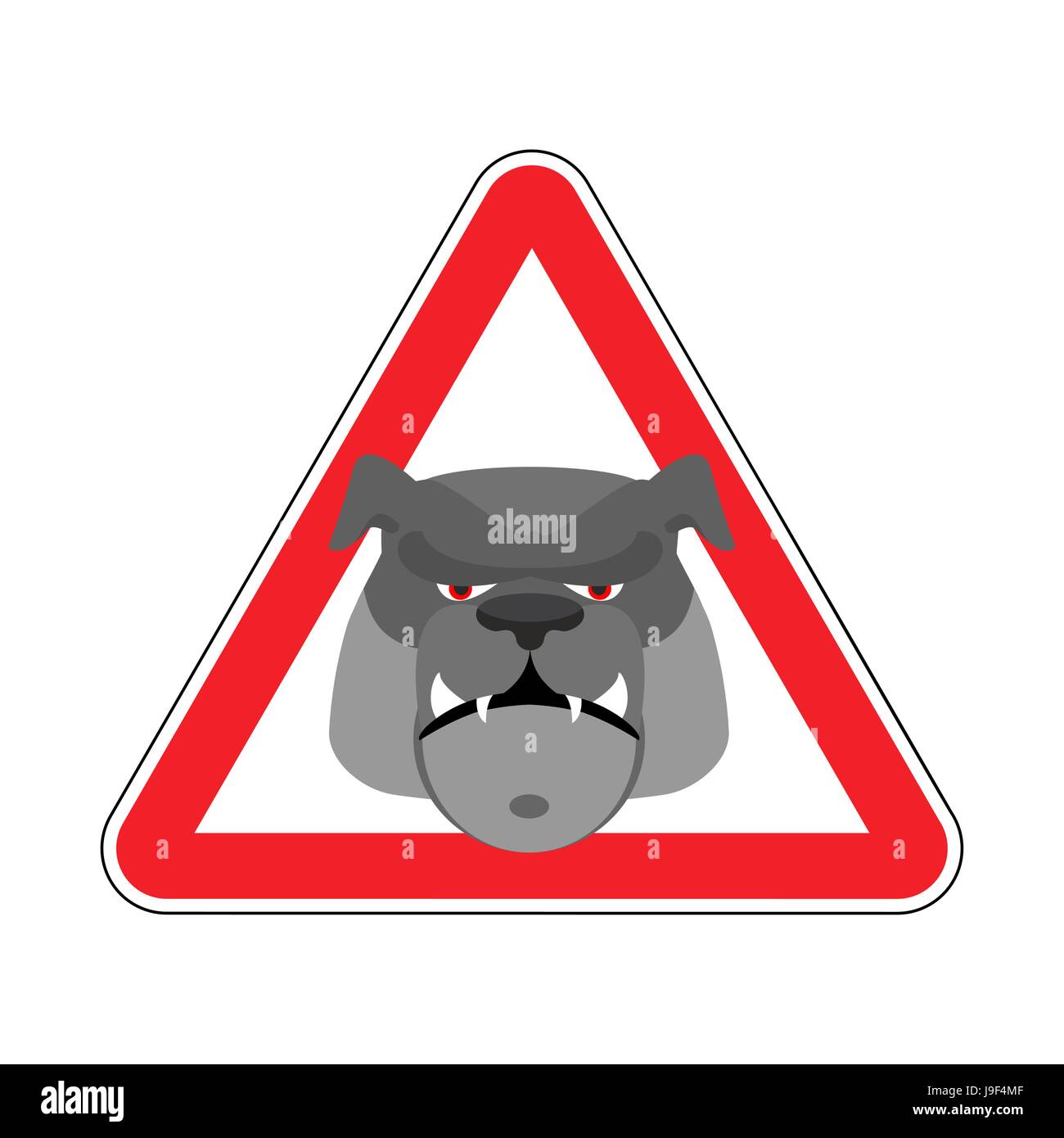 Chien en colère panneau d'avertissement rouge. Attention Danger Bulldog ...