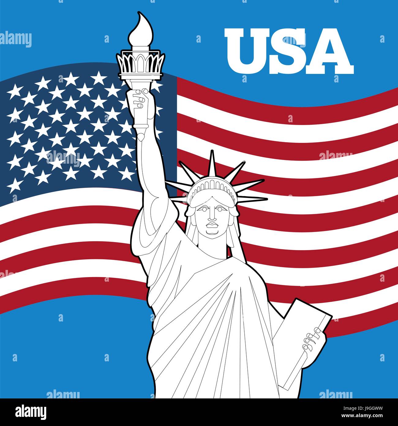 Statue de la liberté et drapeau américain. Symbole de la liberté et de ...