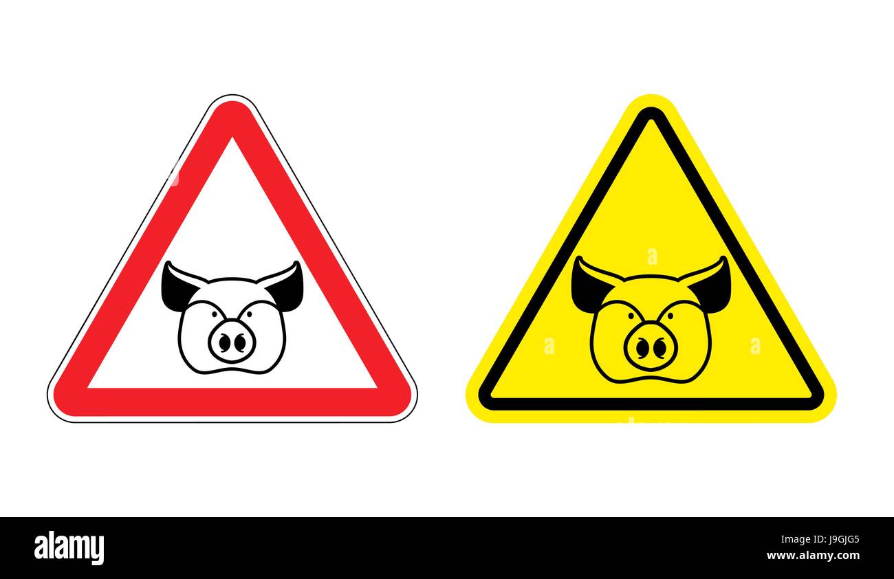 Panneau d'avertissement attention de porc. Dangers panneau jaune cochon ...