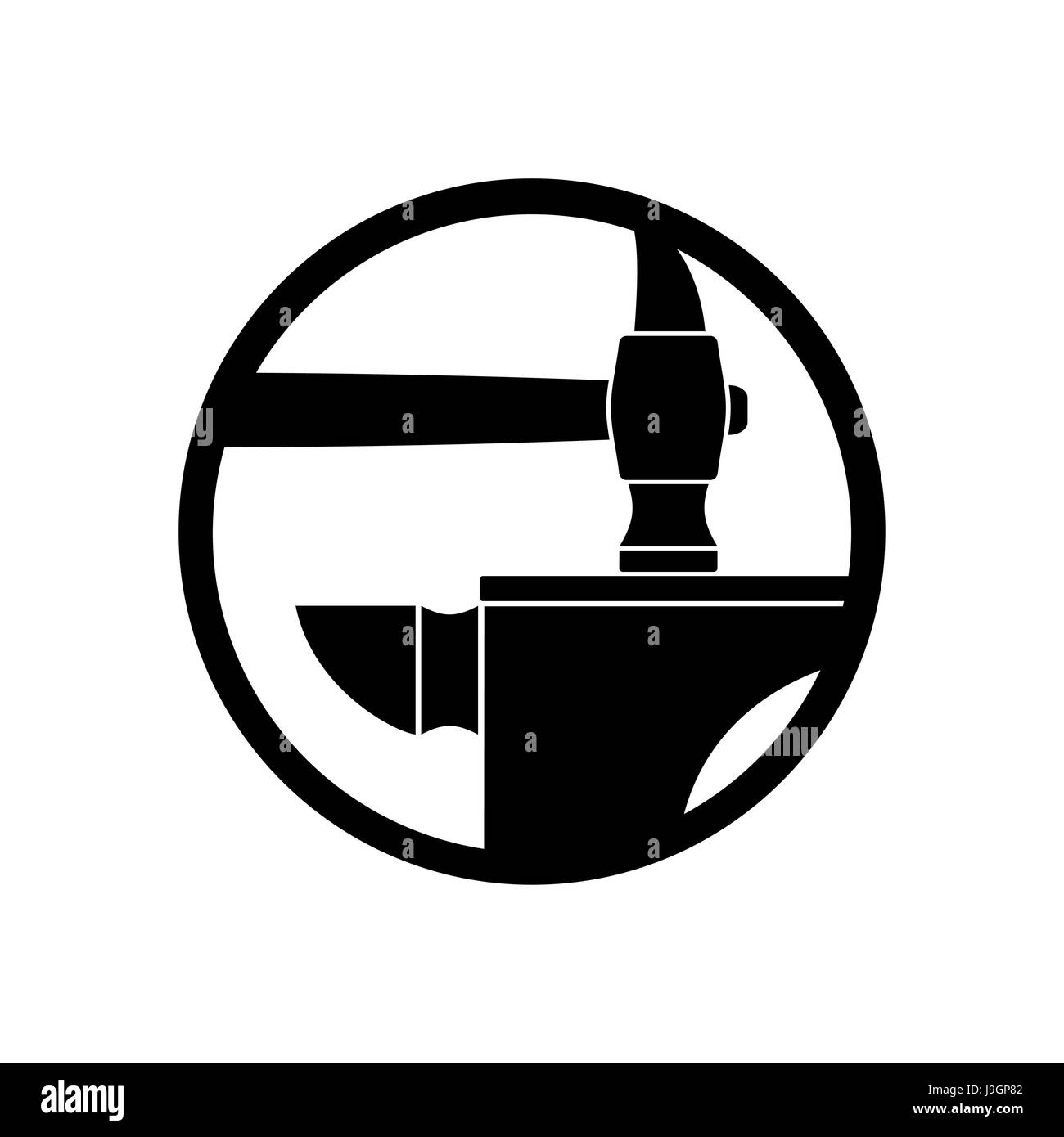 Forge forge. logo symbole. Marteau et enclume emblème. Forgeron signe ...