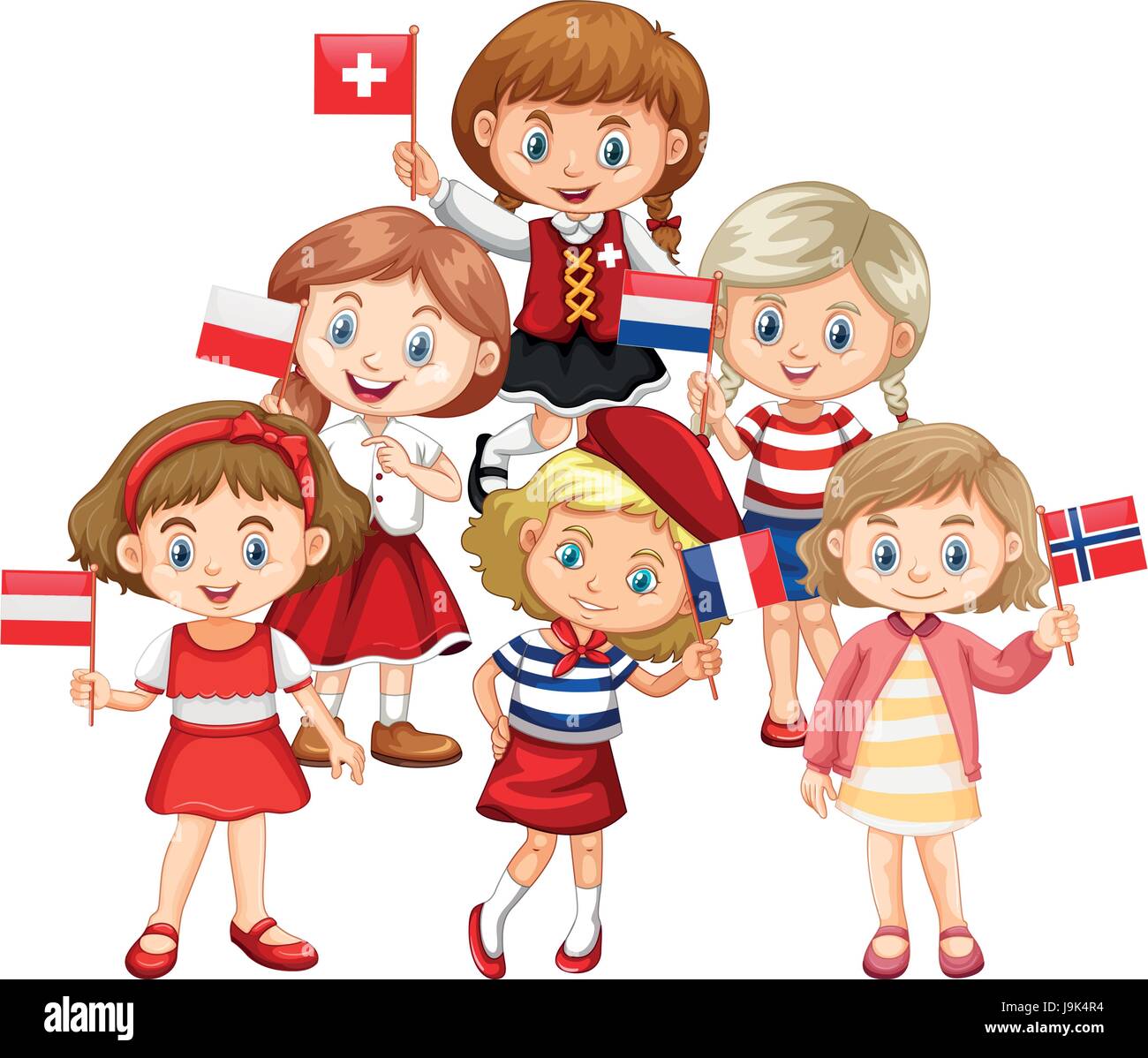 Kids holding drapeaux de différents pays illustration Image Vectorielle ...