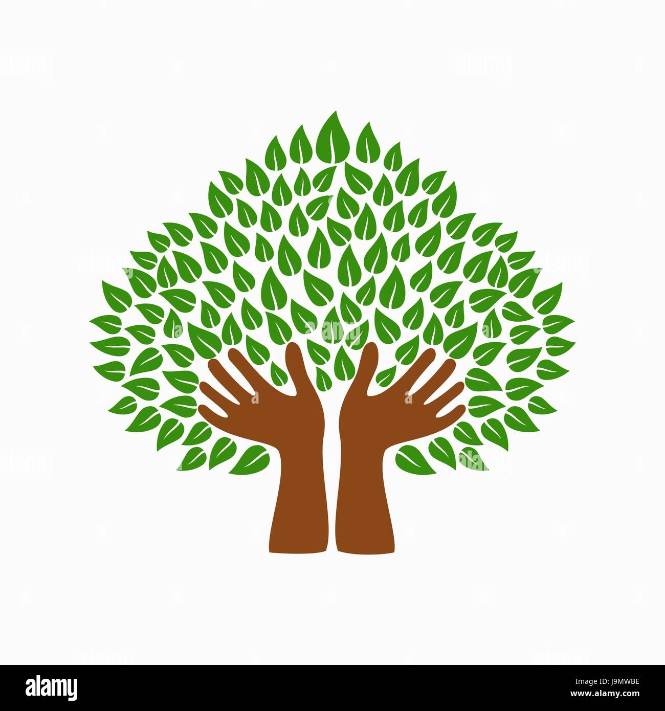 Symbole de l'arbre avec des mains et des feuilles vertes. Concept ...
