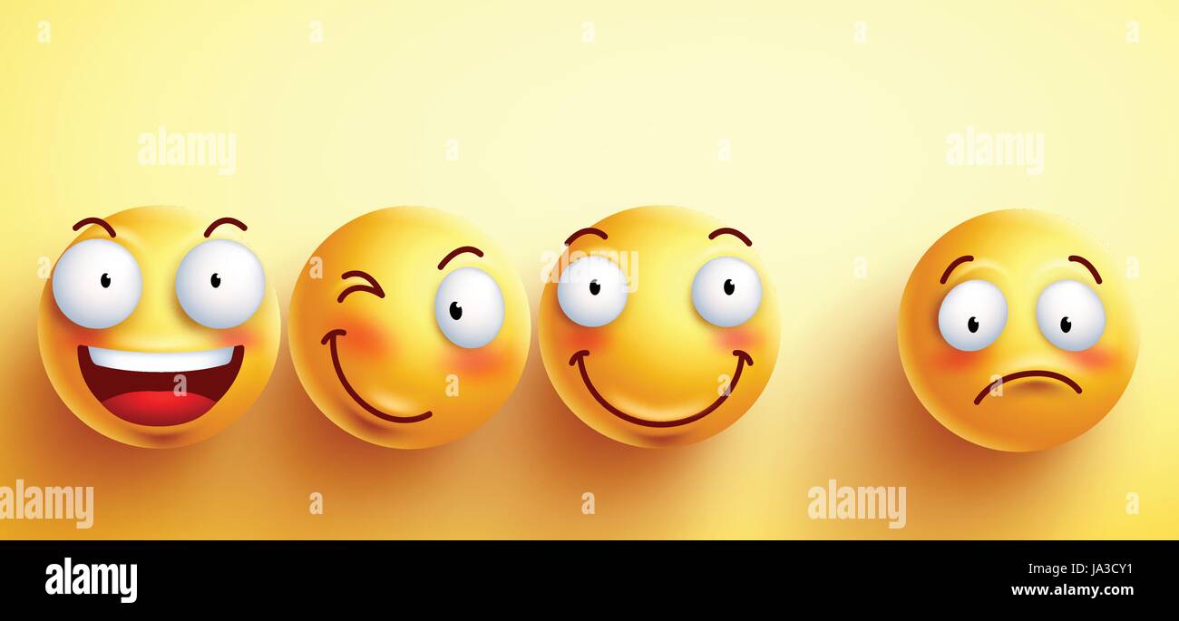 Funny Smileys vector faces avec sourire heureux avec un malheureux ...