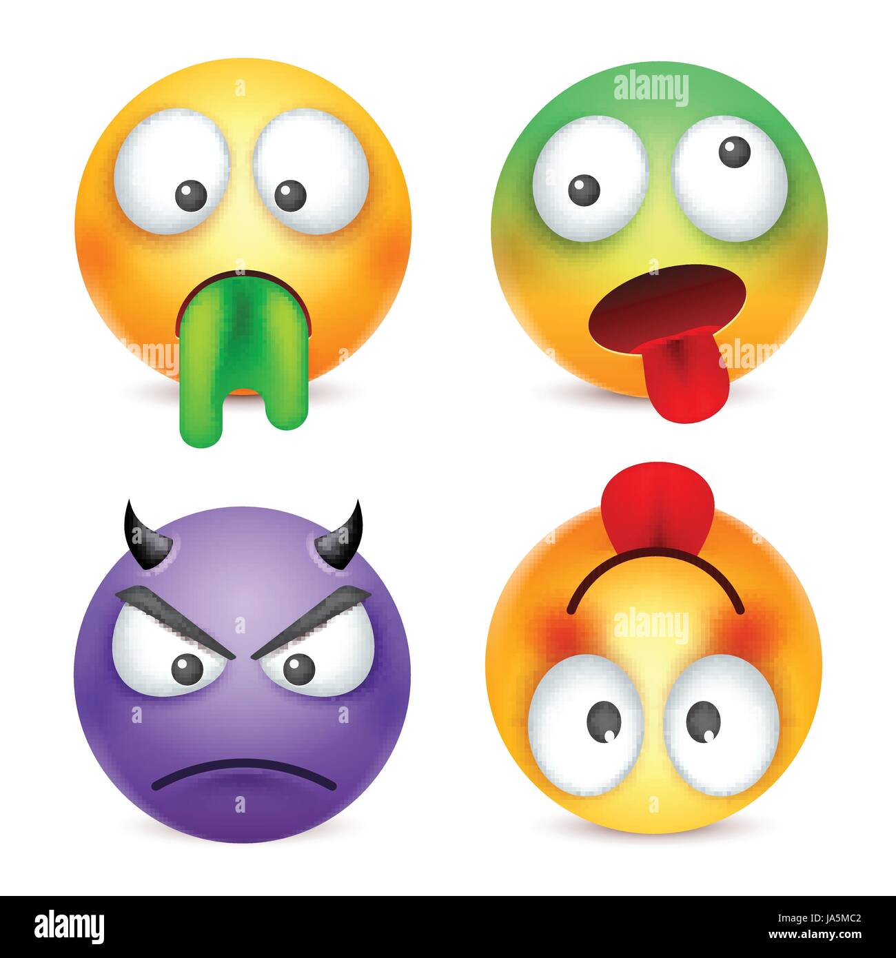 Jeu de Smiley, devil,mauvais émoticône. Avant jaune avec des émotions ...