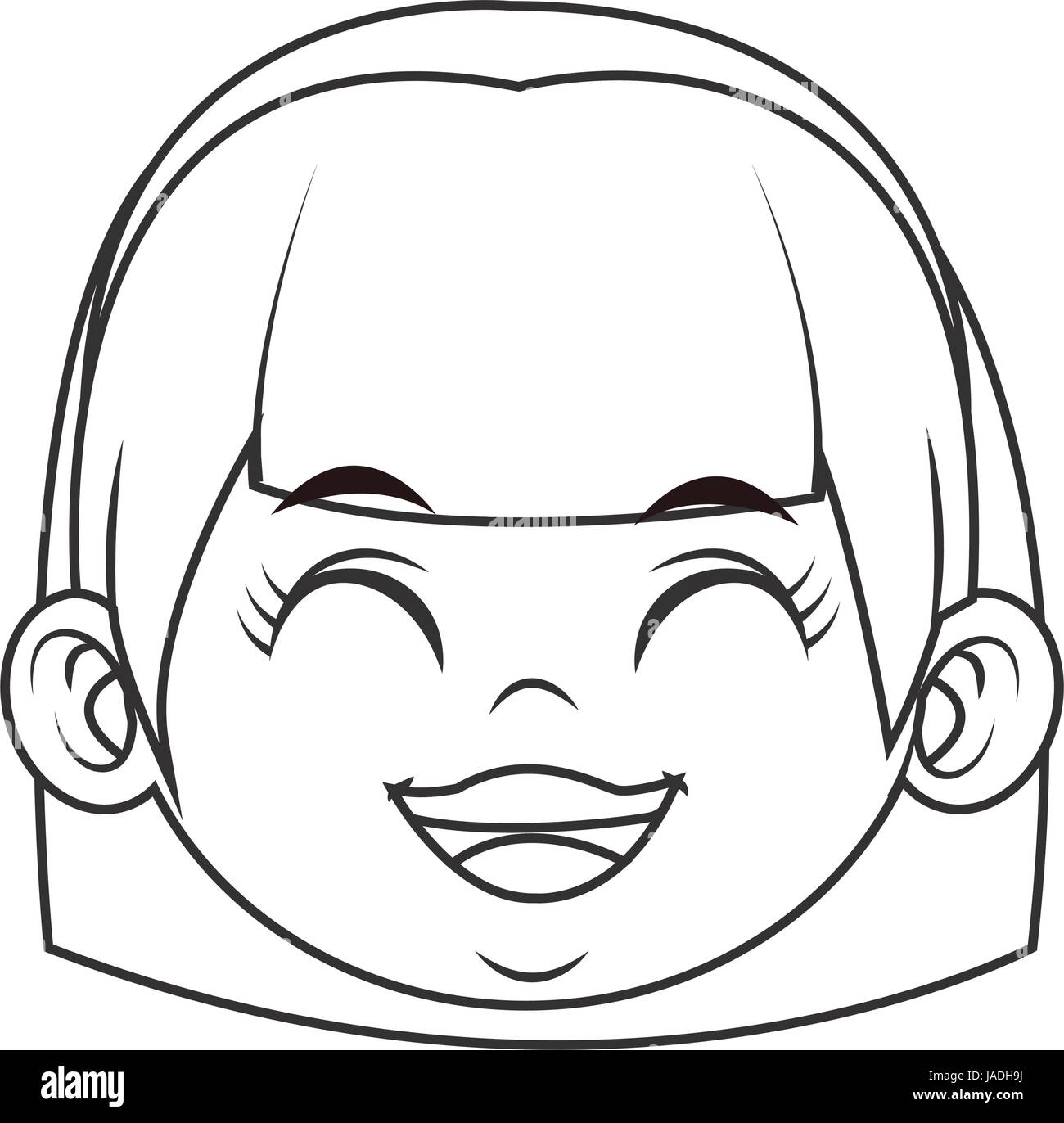 Cute cartoon girl rire face expression vector illustration Image ...