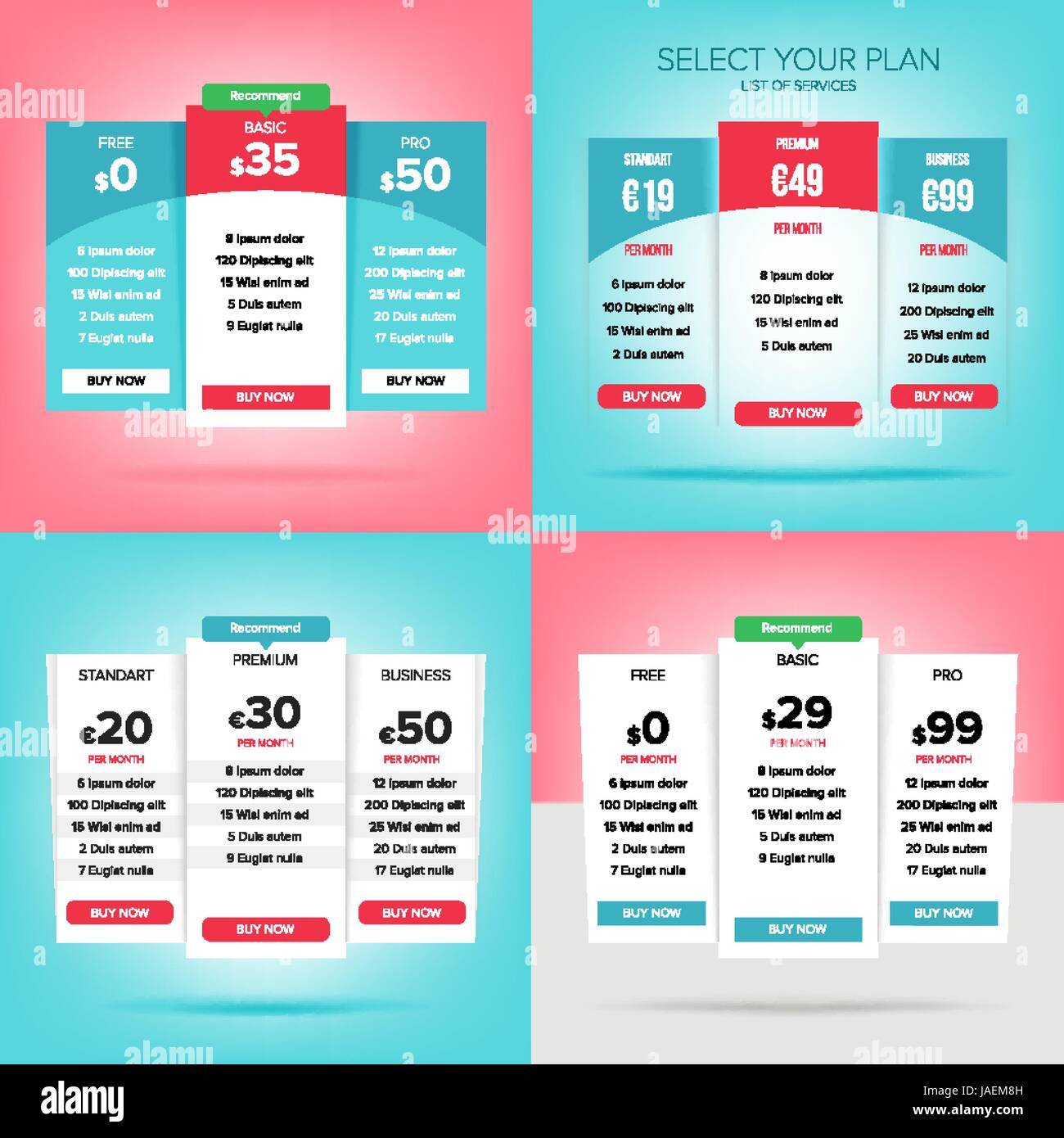 Les plans de tarification Vector Set. L'élément de design pour site Web ...