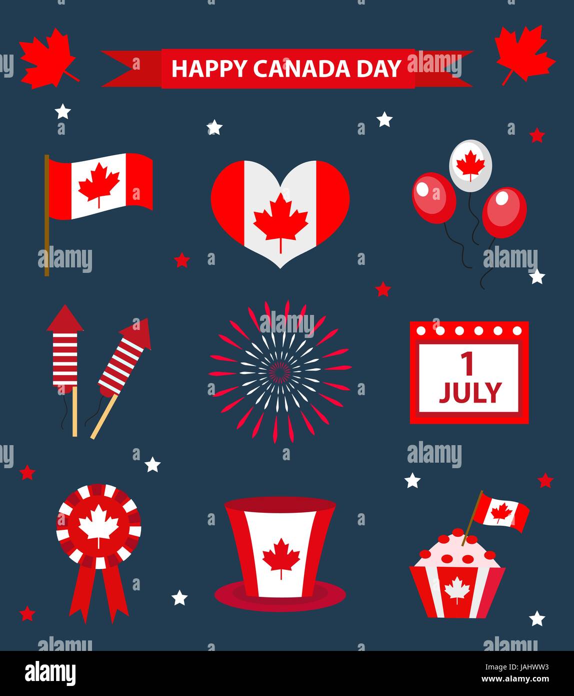 Bonne fête du Canada icons set, éléments de design, style plat. 1 ...