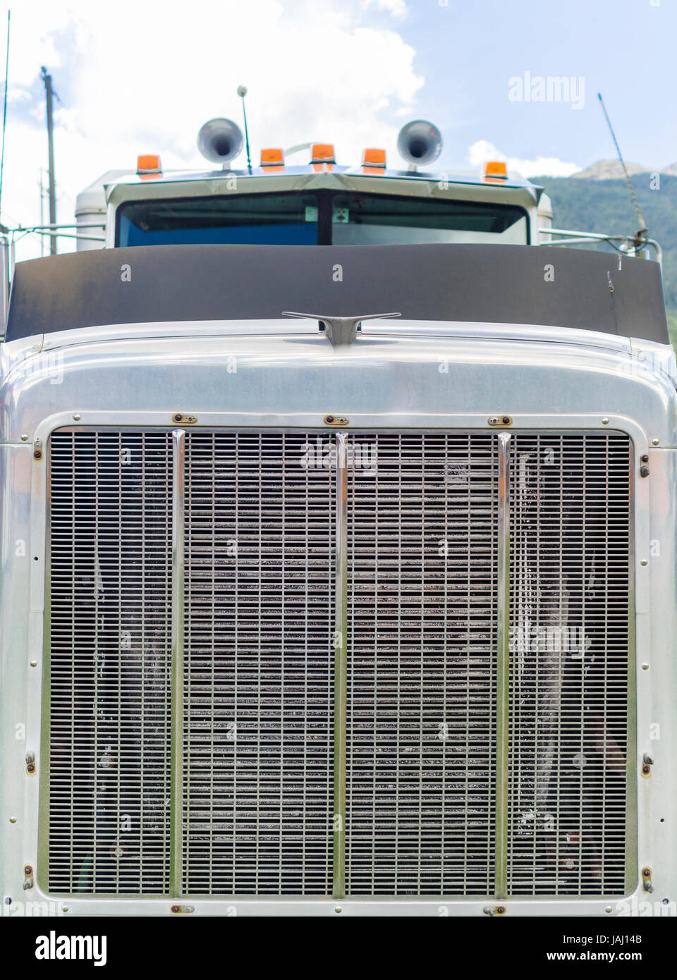 Avant chromé avec grille de radiateur et de l'enjoliveur de capot d'un ...