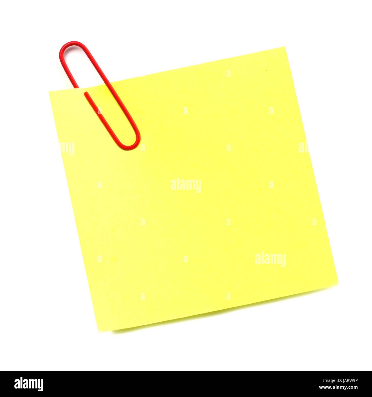 Sticky note vierge avec un trombone rouge isolé sur fond blanc Photo ...