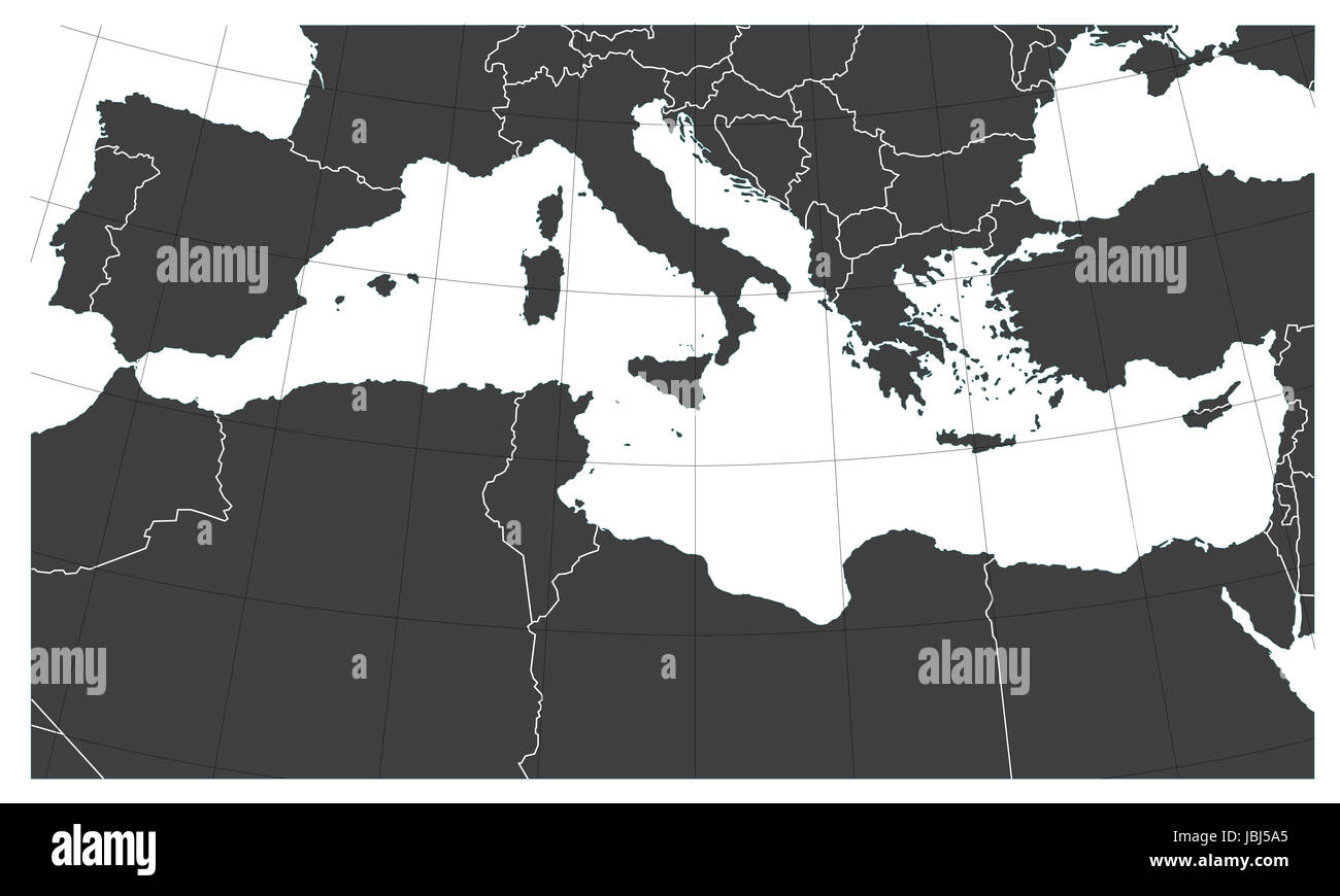 Carte de la mer Méditerranée. La carte d'illustration avec les pays ...