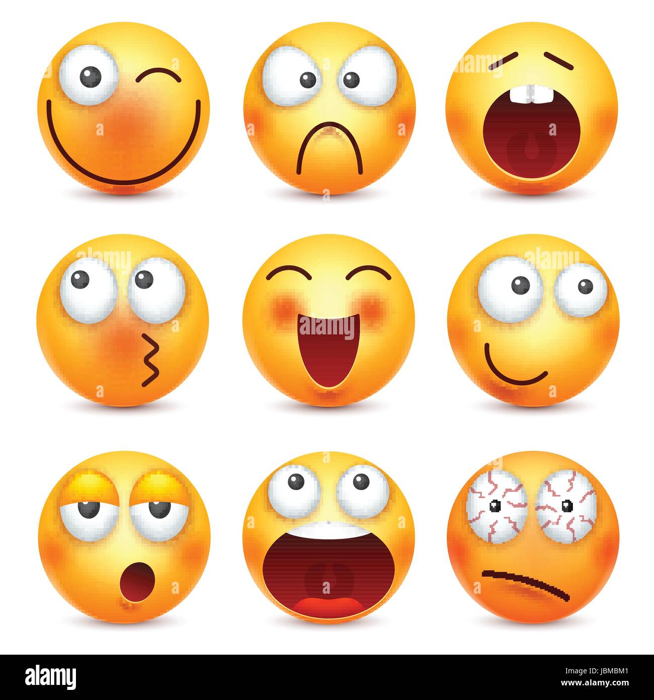 Smiley émoticônes,set. Avant jaune avec des émotions. L'expression du ...