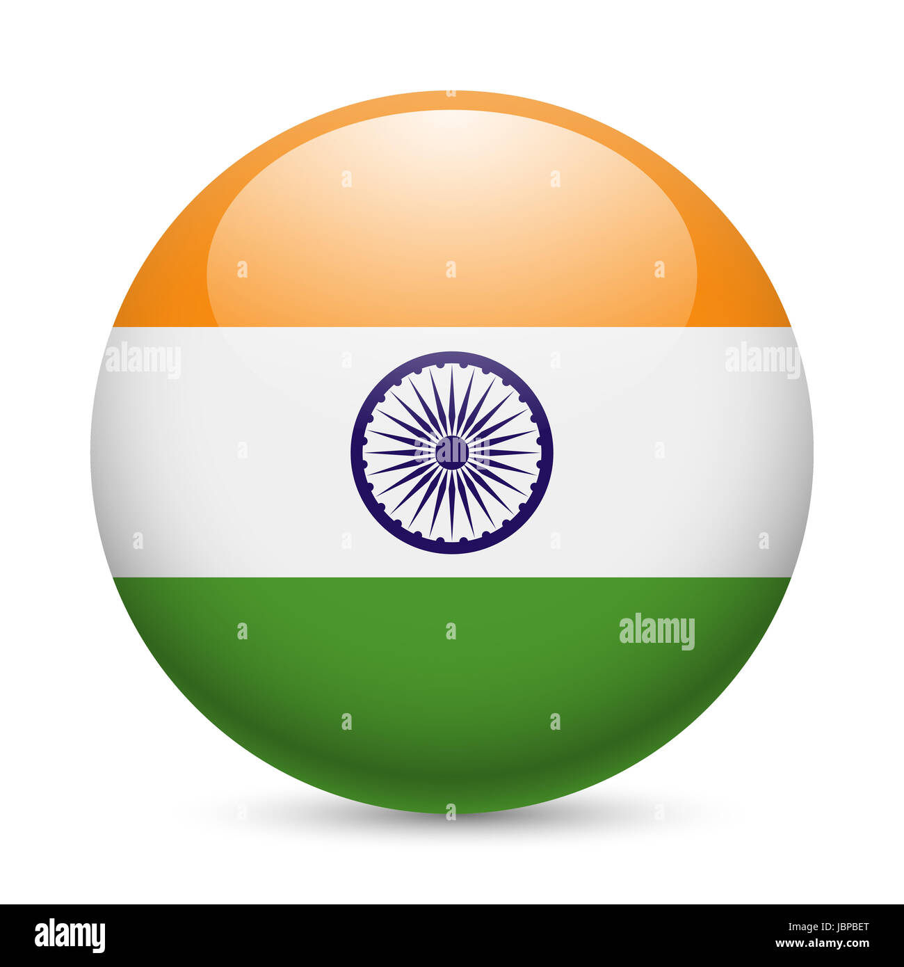 Drapeau de l'Inde comme brillant rond icône. Bouton avec drapeau indien ...