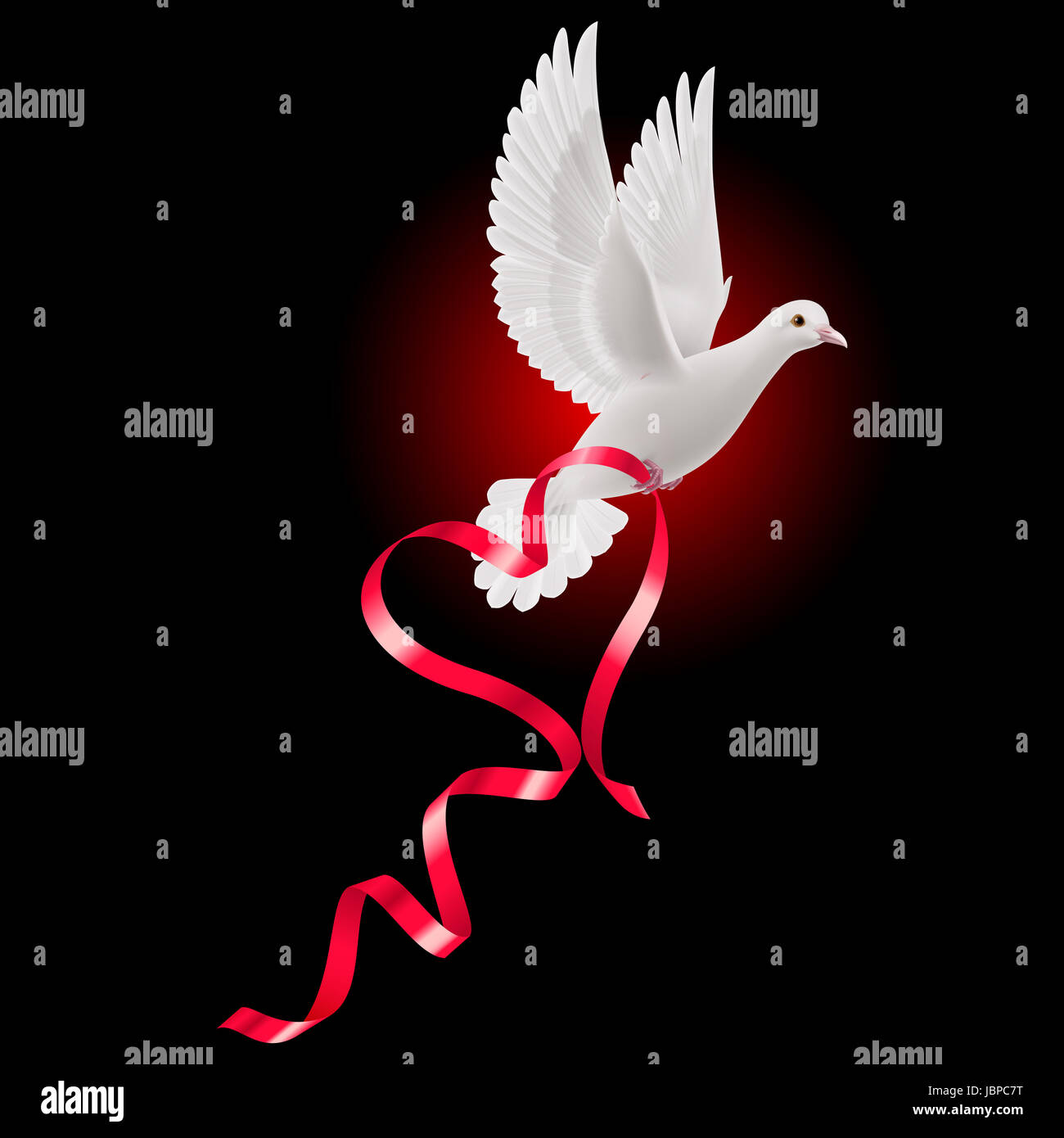 Colombe blanche avec ruban rouge sur le fond noir Photo Stock - Alamy