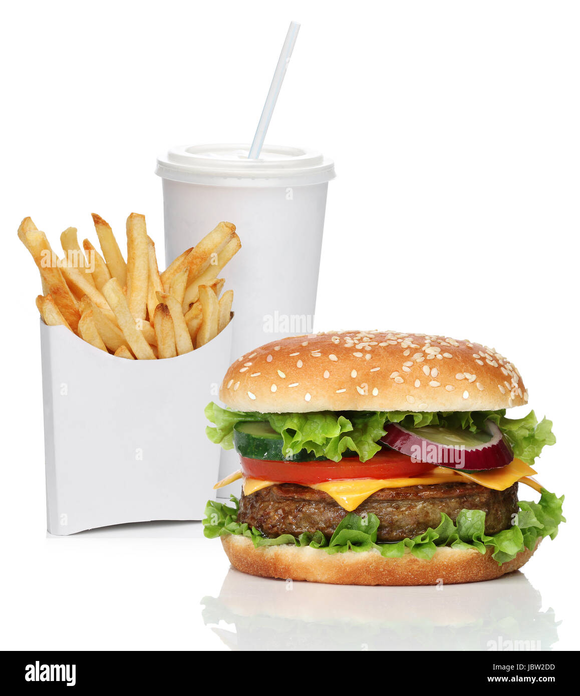 Hamburger avec des frites et une boisson coca, isolated on white Photo ...