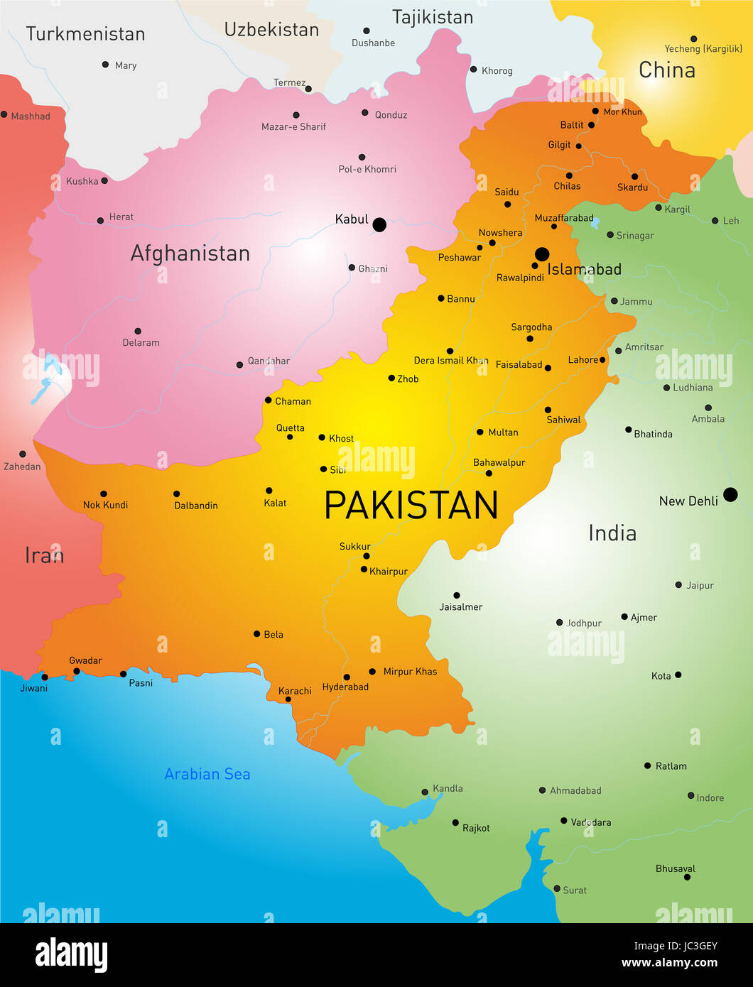 Carte des couleurs de vecteur pays Pakistan Photo Stock - Alamy