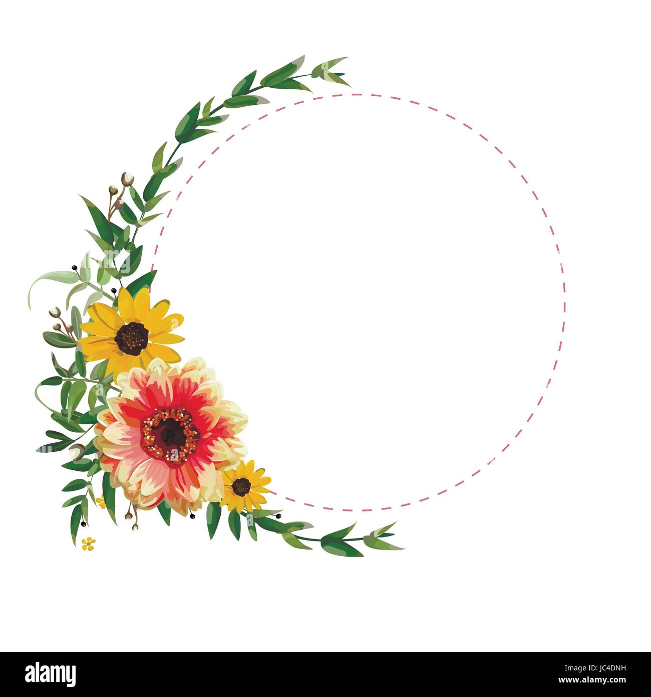 Cercle fleur fleurs couronne ronde orange jaune tournesol Dahlia de ...