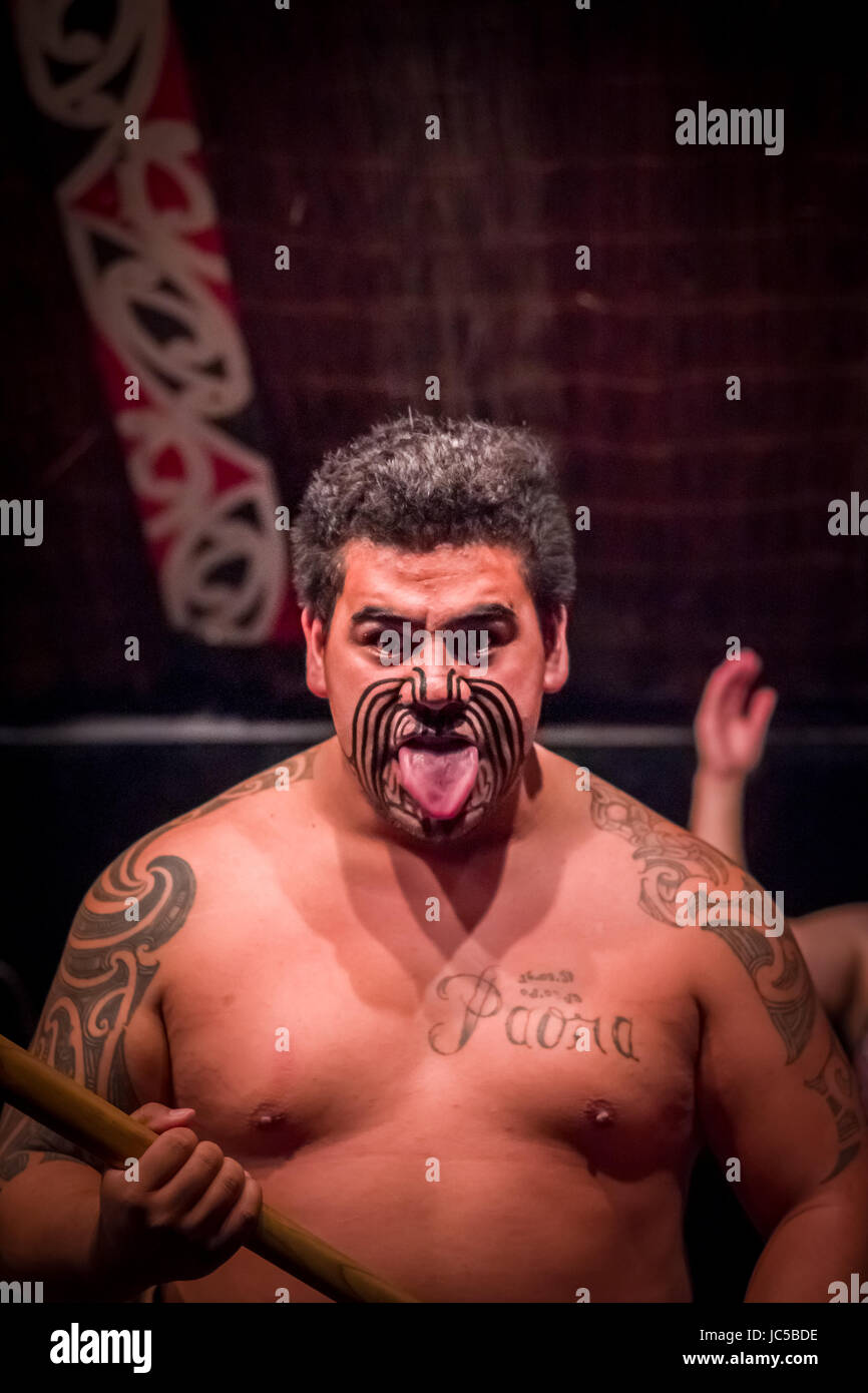 Maori warrior tongue sticking out Banque de photographies et d’images à ...