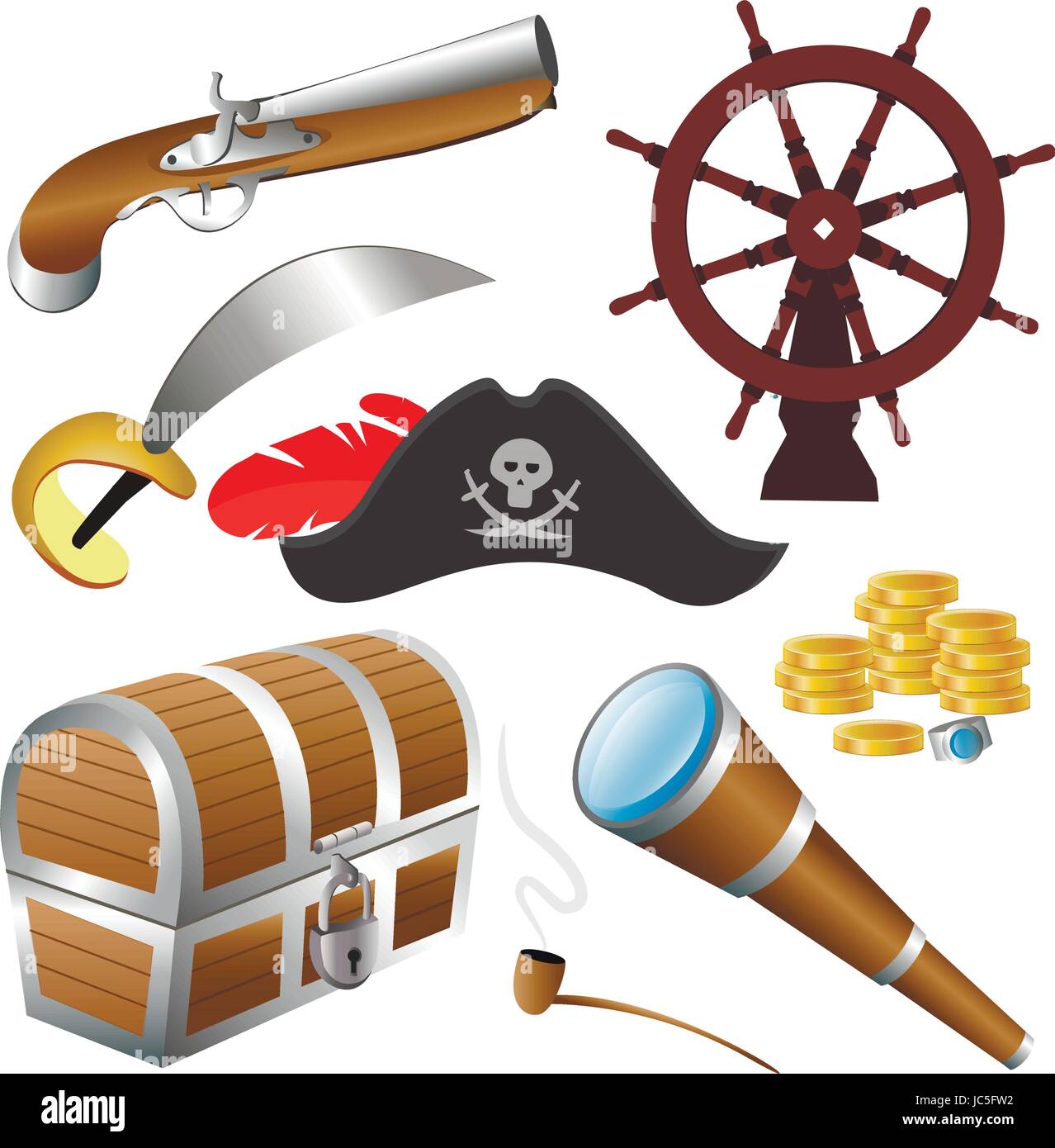 Vector illustration d'icon set pirate isolé sur un fond blanc Image ...