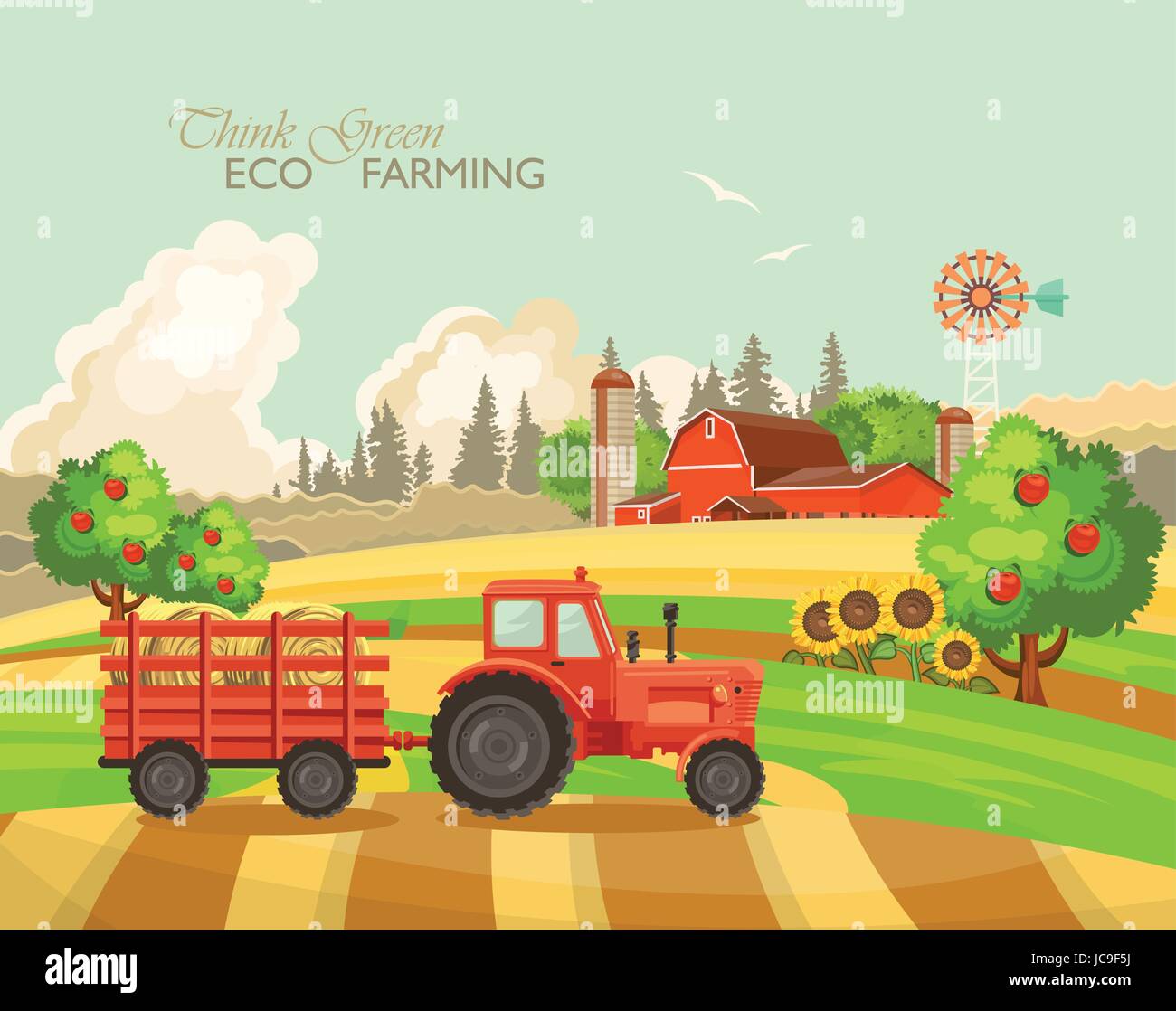 Paysage Tracteur Agricole Banque d'images vectorielles - Alamy