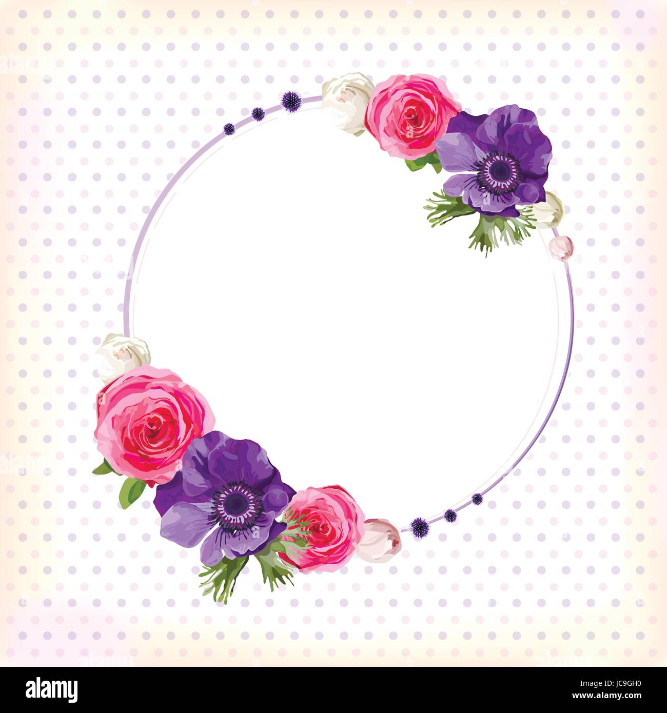 Cercle fleur fleurs couronne ronde jardin rose pourpre rose feuilles de ...