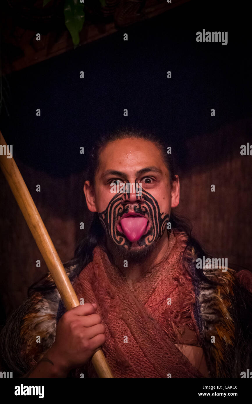 Maori warrior tongue sticking out Banque de photographies et d’images à ...