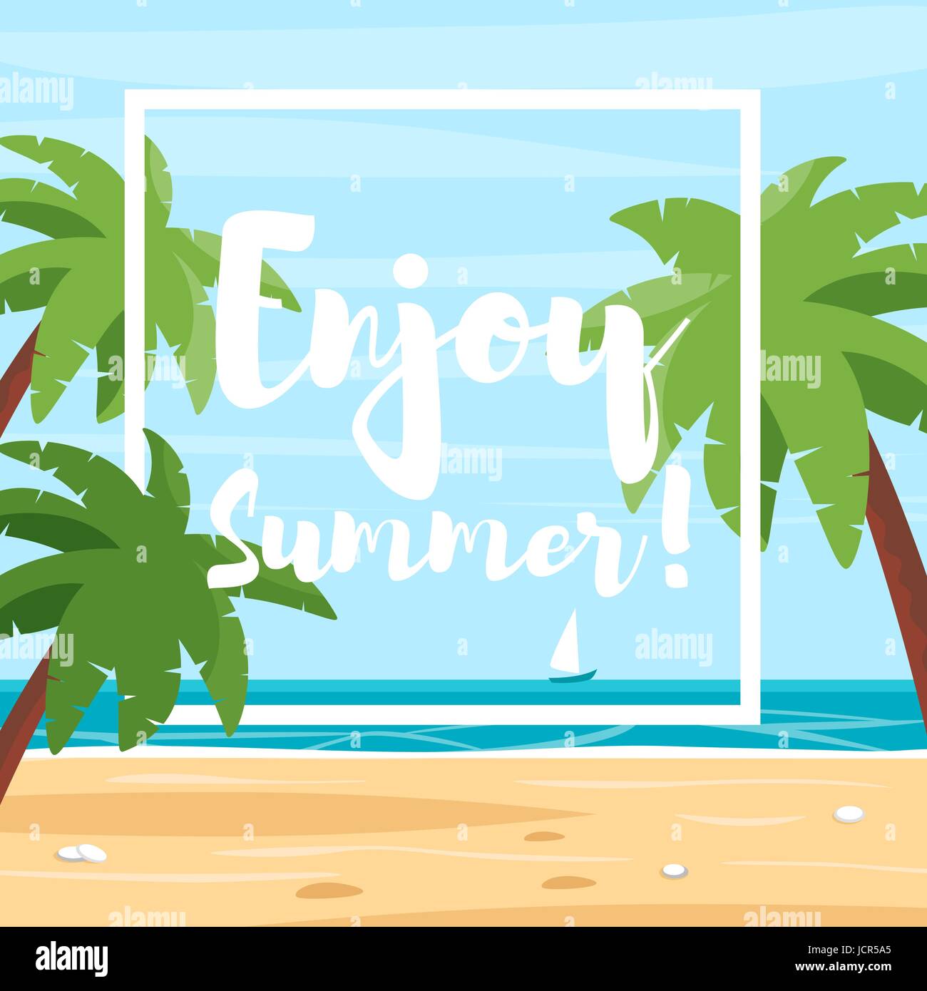 Vector cartoon style illustration de plage avec des palmiers. Avec le ...