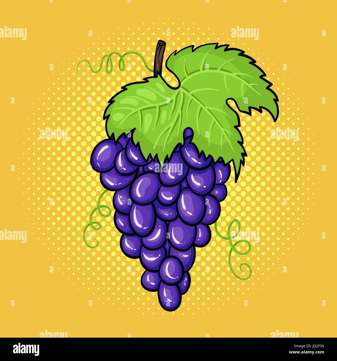 Vector hand drawn pop art illustration de grappe de raisins avec une ...
