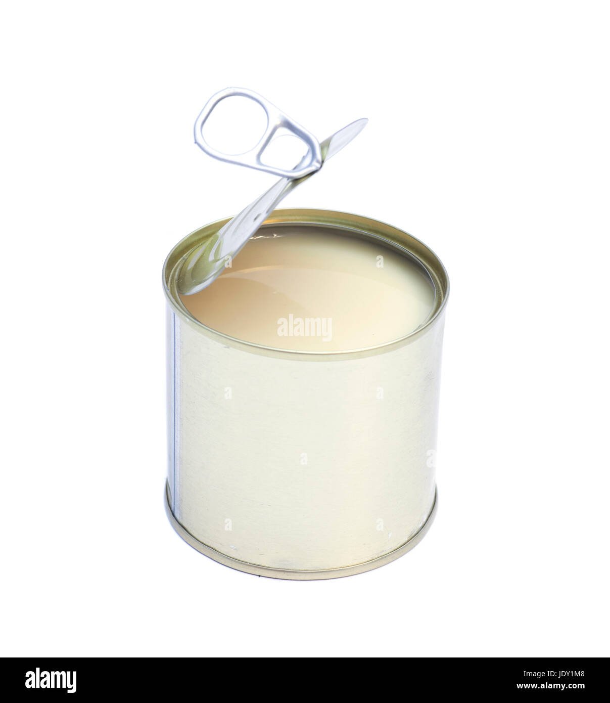 Lait condensé à tin can isolé sur fond blanc Photo Stock - Alamy