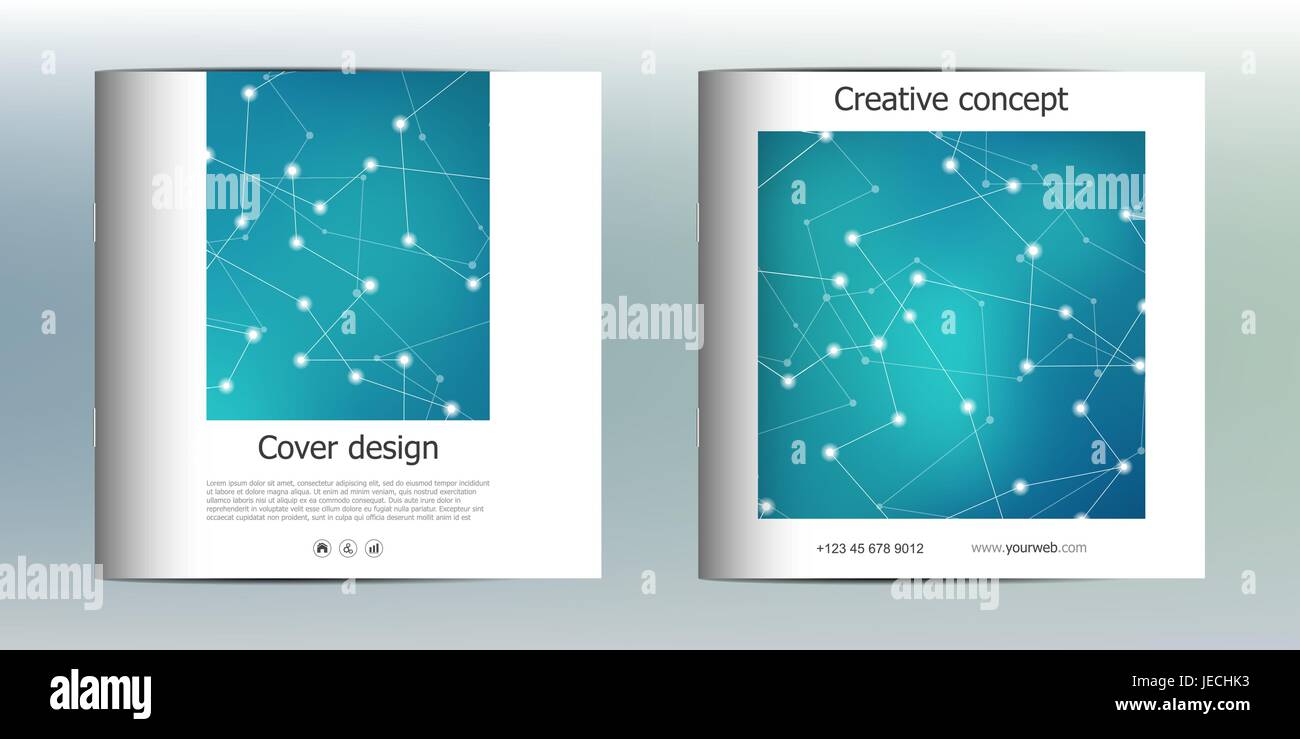 Modèle de brochure carré avec structure de l'atome et les particules ...