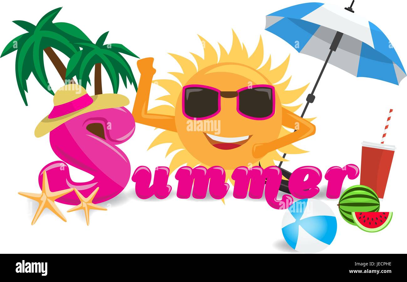 Vecteur d'été banner design avec calligraphie cartoon d'été avec des ...