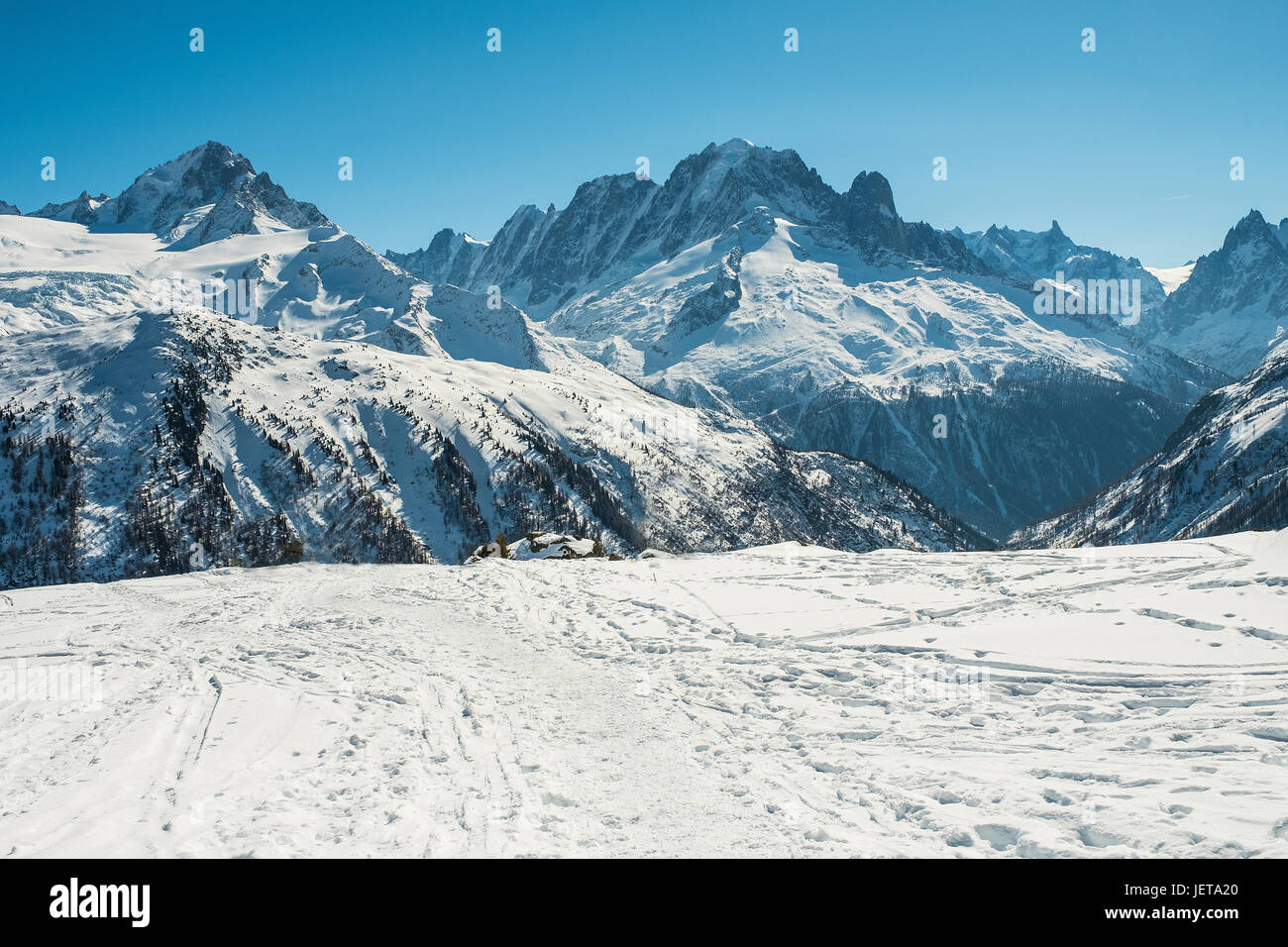 Vue du Mont Blanc depuis le Chalet de la Loriaz, Chamonix, France Photo Stock - Alamy