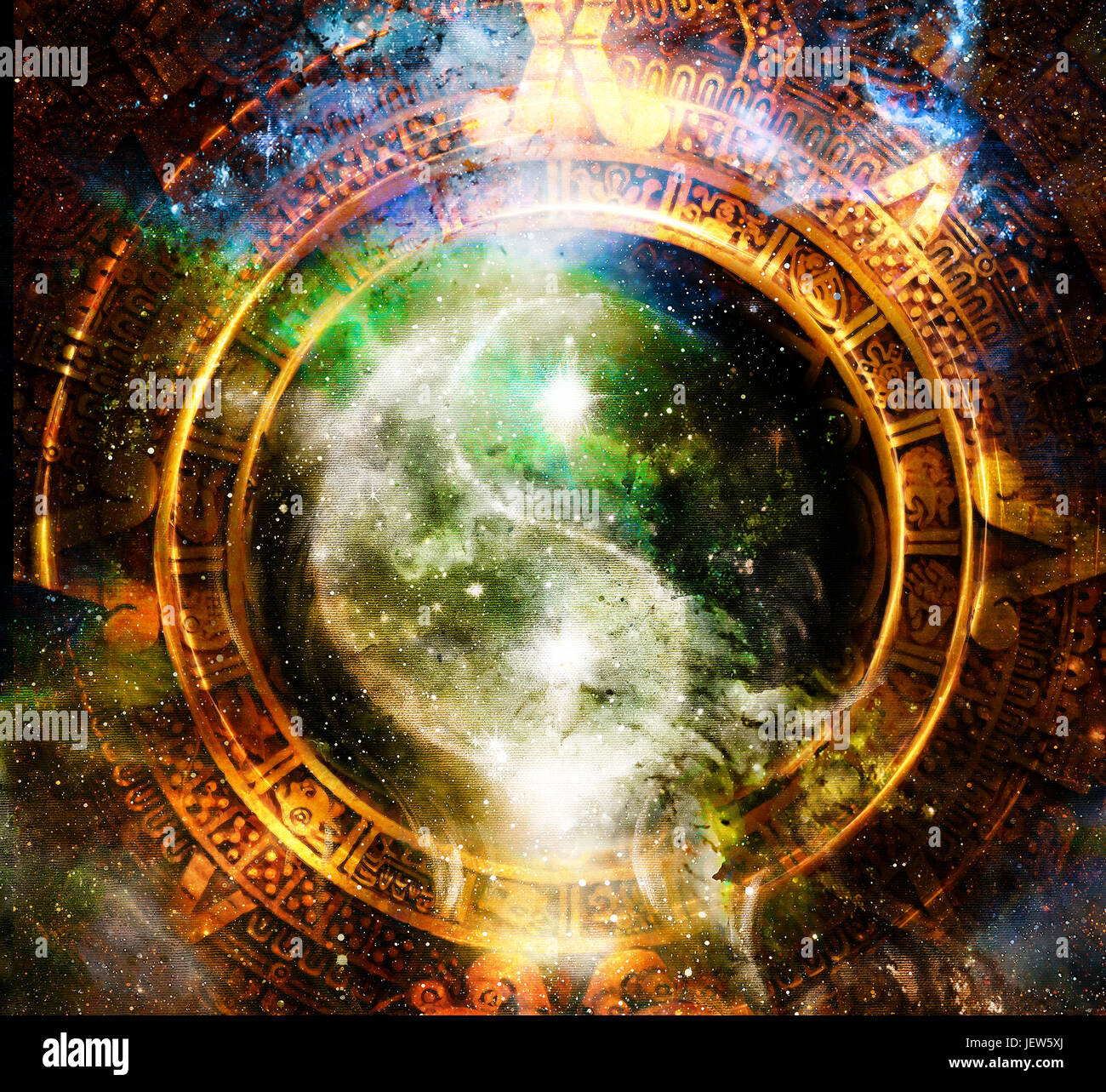 Le symbole Yin Yang dans le calendrier maya. Arrière-plan de l'espace ...