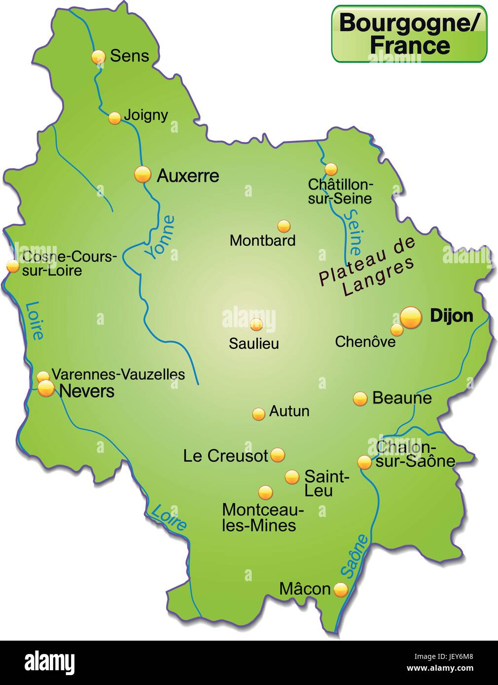Carte de l'ile de la bourgogne comme une carte d'aperçu en vert Image ...