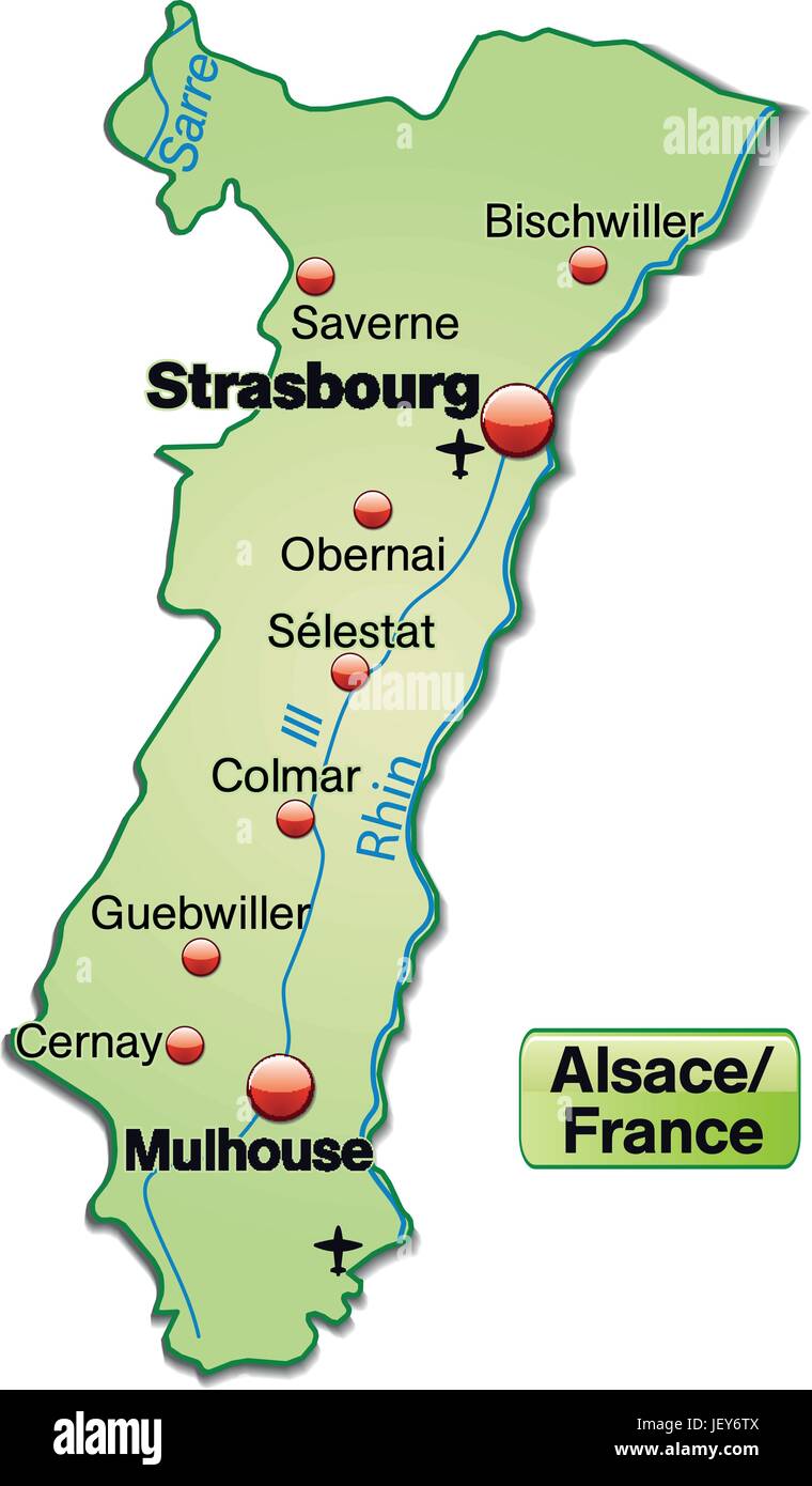Carte de l'ile de l'alsace comme une carte d'aperçu en vert pastel ...