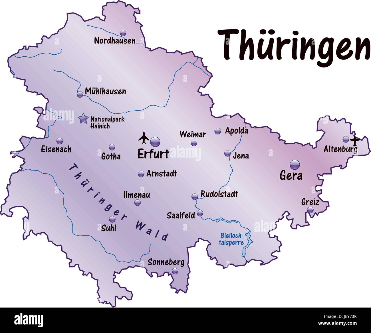 Carte de l'ile de Thuringe comme une carte d'aperçu en violet Image ...