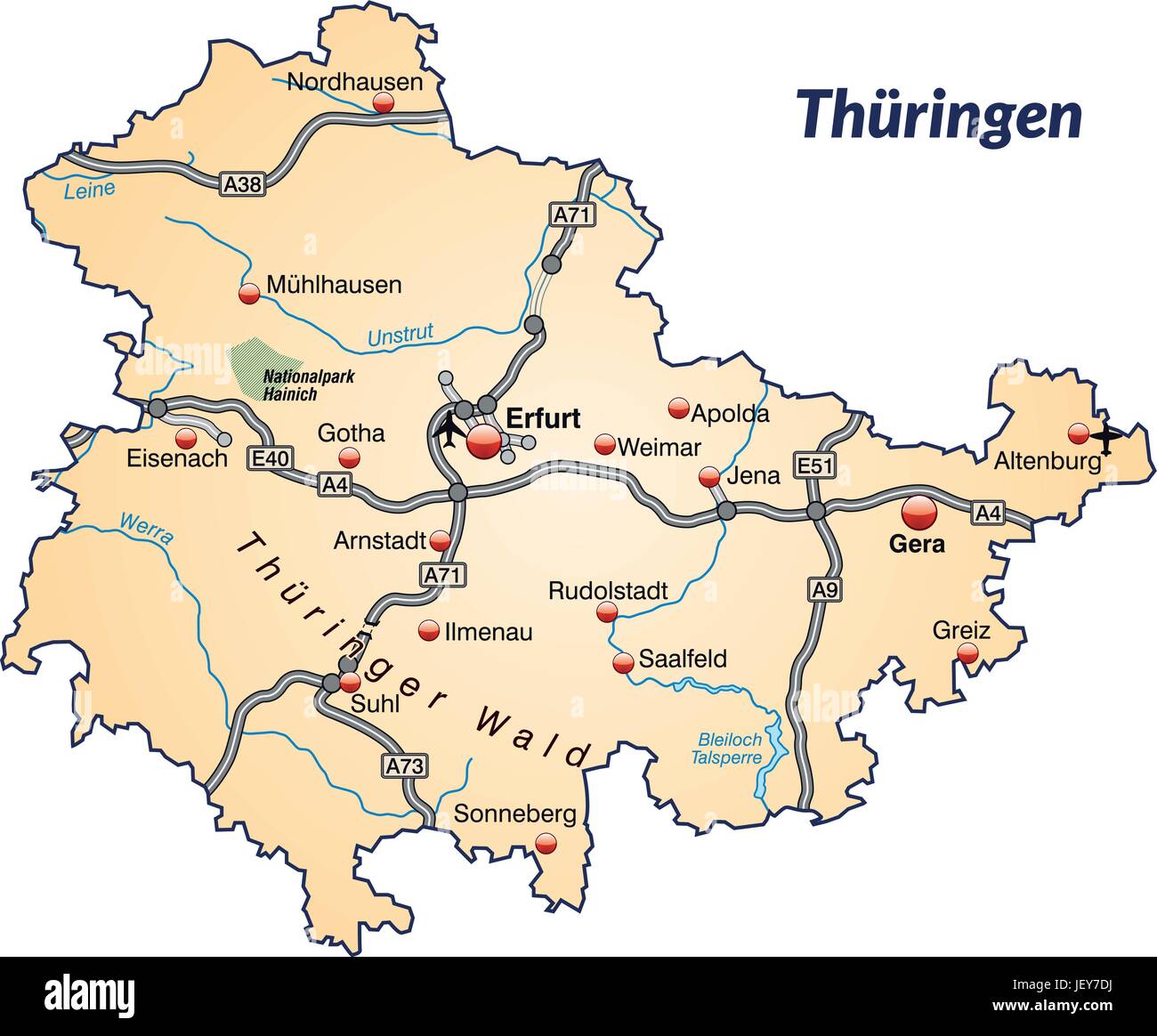 Carte de l'ile de Thuringe avec transport dans pastelorange Image ...