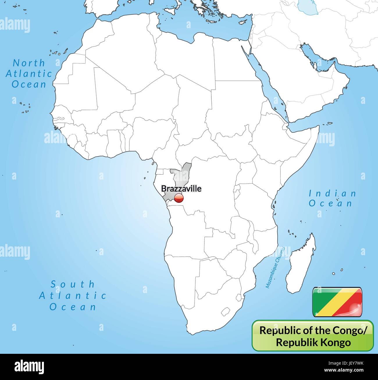 Carte de la République du Congo avec les capitales en gris Image ...