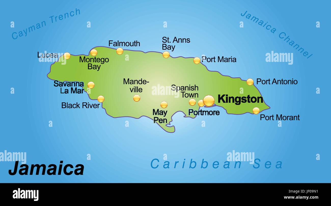 La carte de la Jamaïque comme une carte d'aperçu en vert Image ...