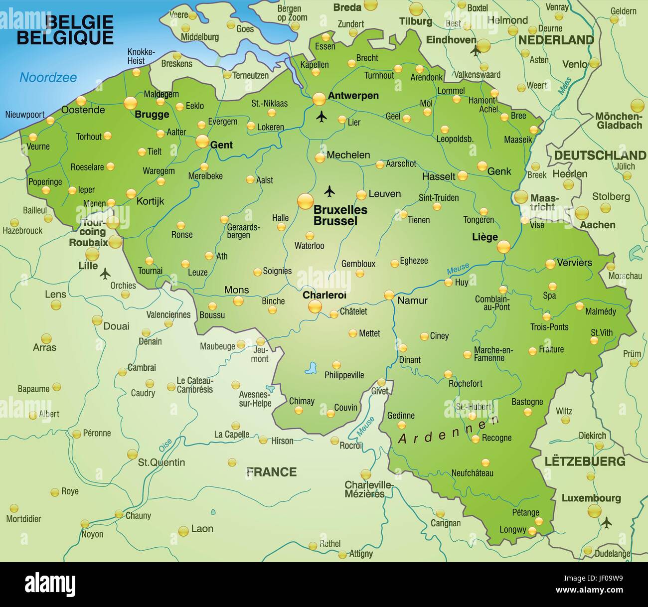 Carte De La Belgique Banque d'images vectorielles - Alamy