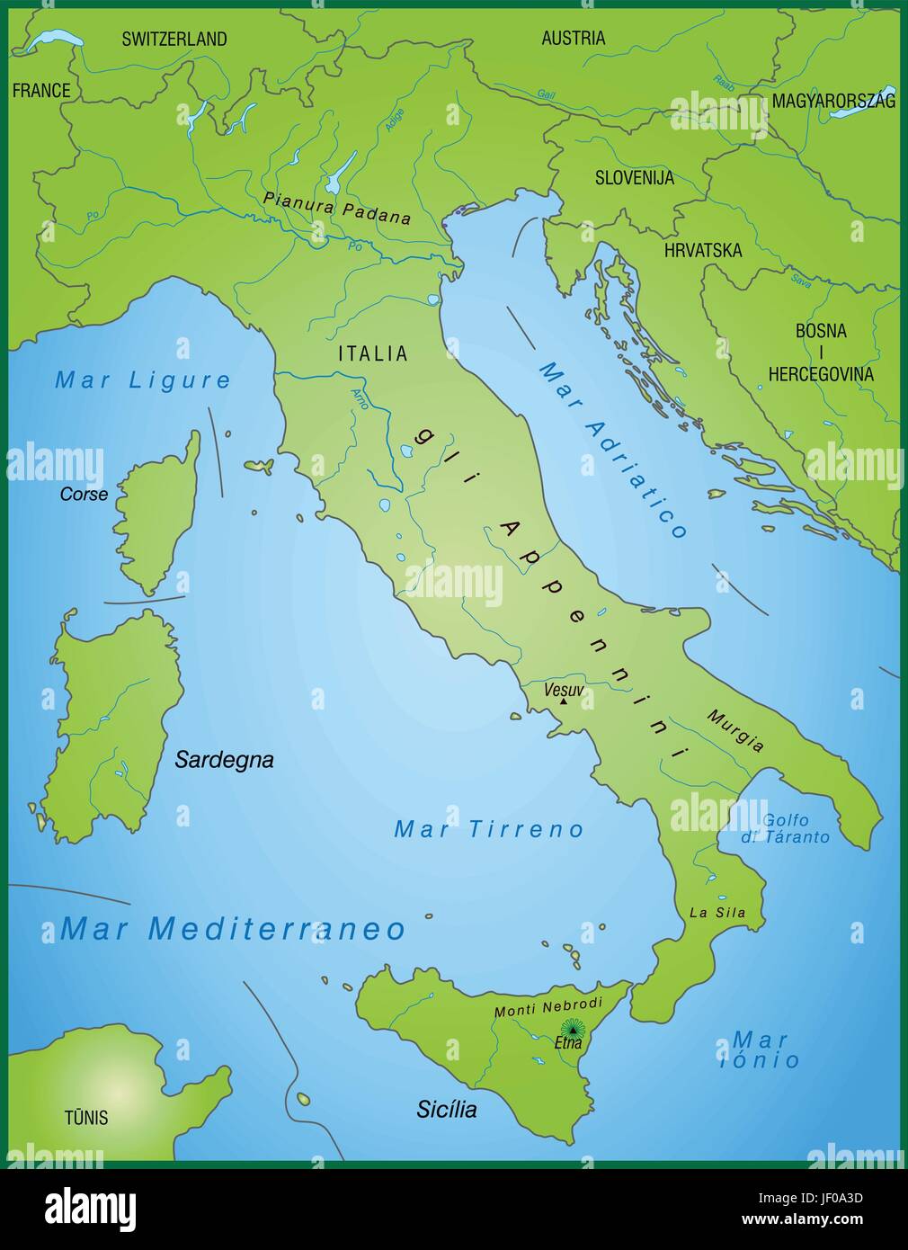 Carte de l'Italie comme une carte d'aperçu en vert Image Vectorielle ...