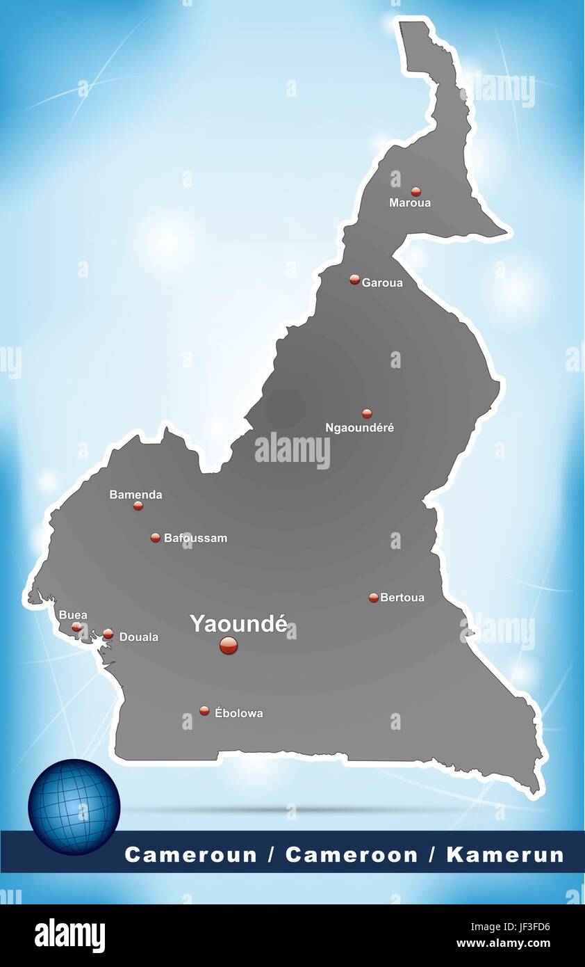 L'Afrique, Cameroun, carte, atlas, carte du monde, carte, bleu, modèle ...