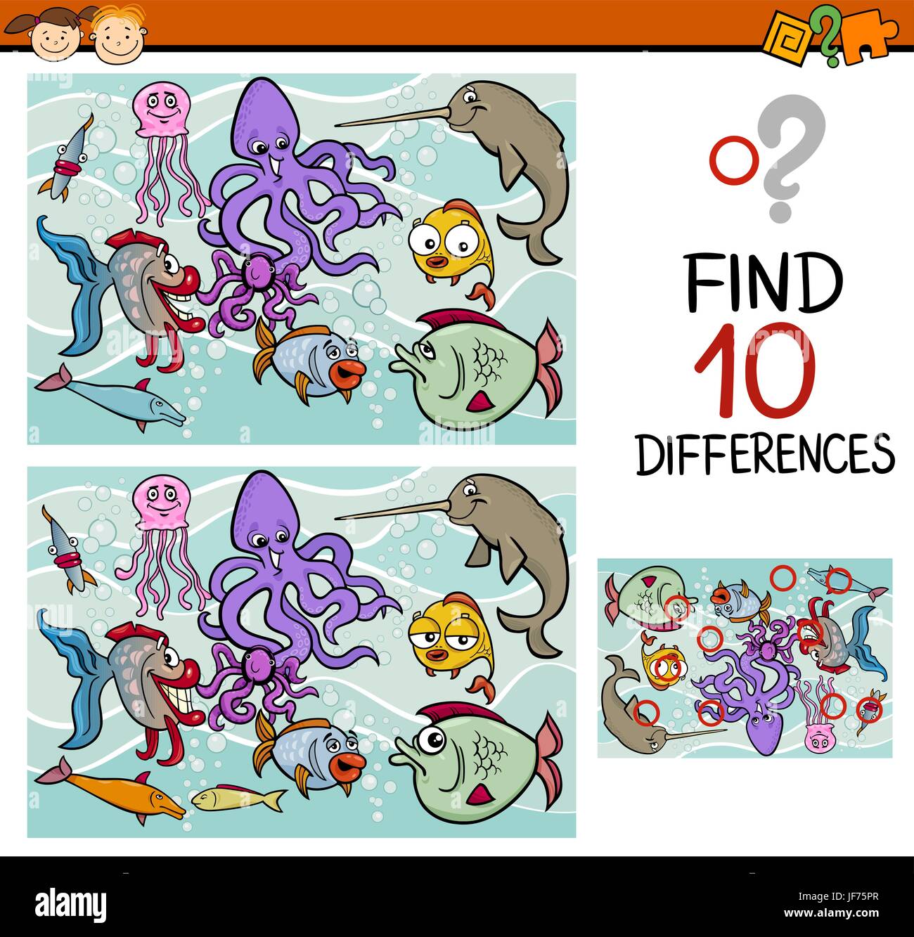 L'éducation, l'illustration, casse-tête, trouver, cartoon, différences ...
